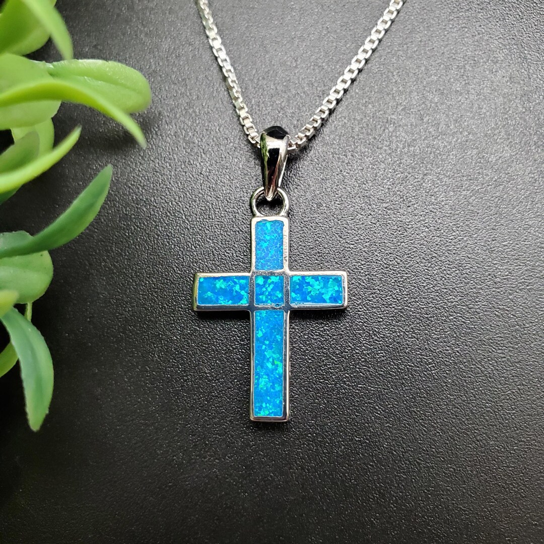 QQ-509 | 2 Sides Blue Opal, White Opal Cross Necklace Pendant ...