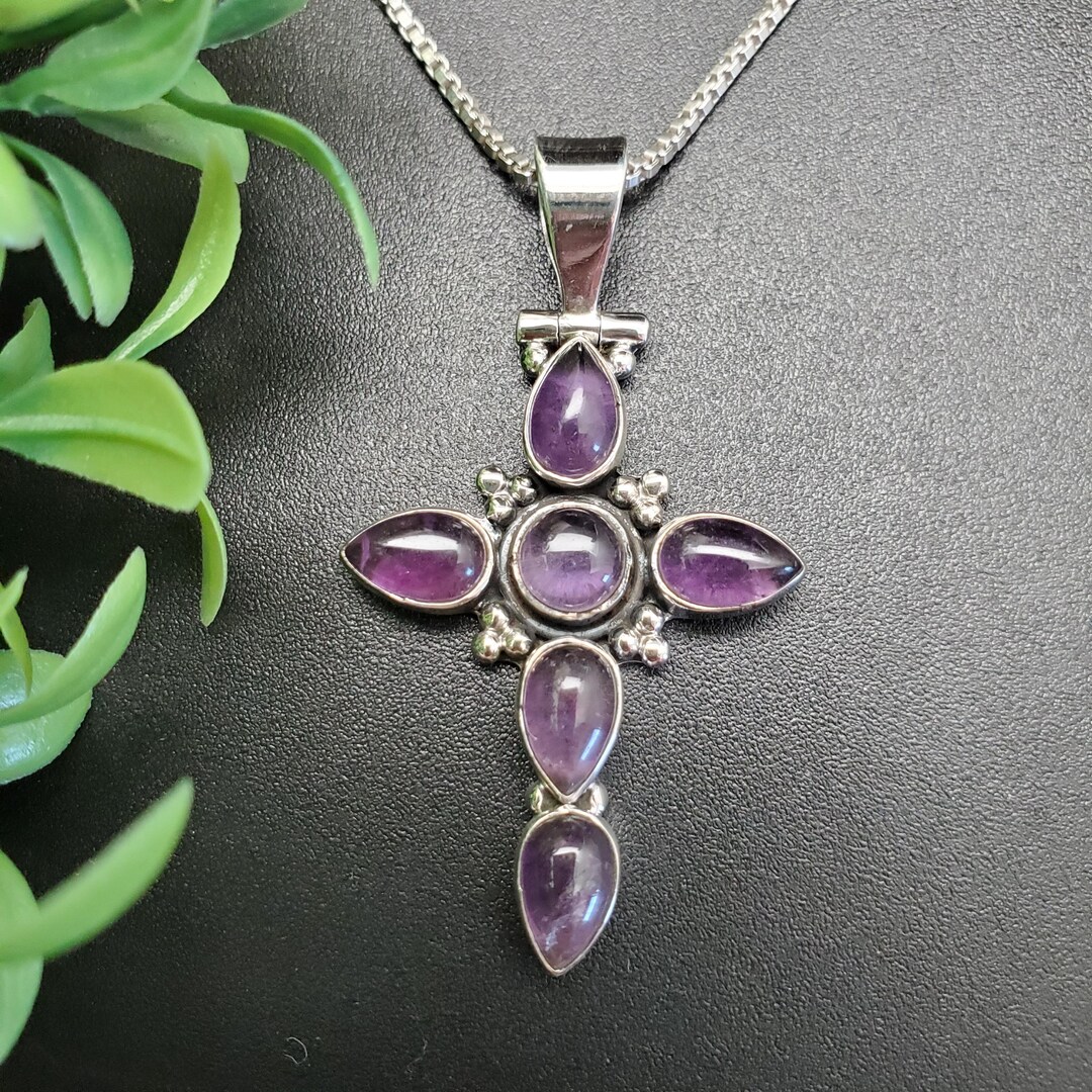 ATS# PD229 | Big Purple Amethyst Cross Pendant Necklace | Sterling ...