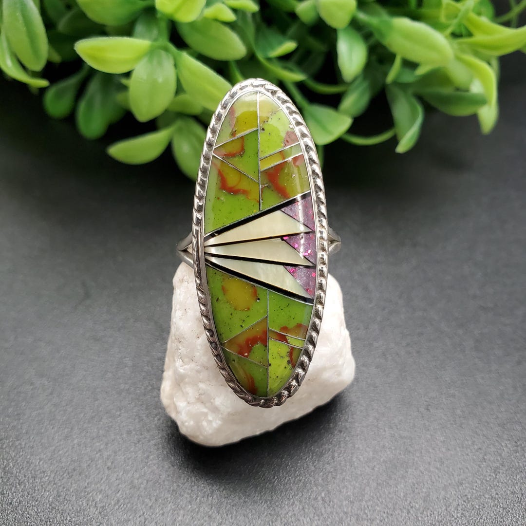 GG-073 | Opal Inlay Ring | Pattern Inlay Southwest Ring | Sterling ...