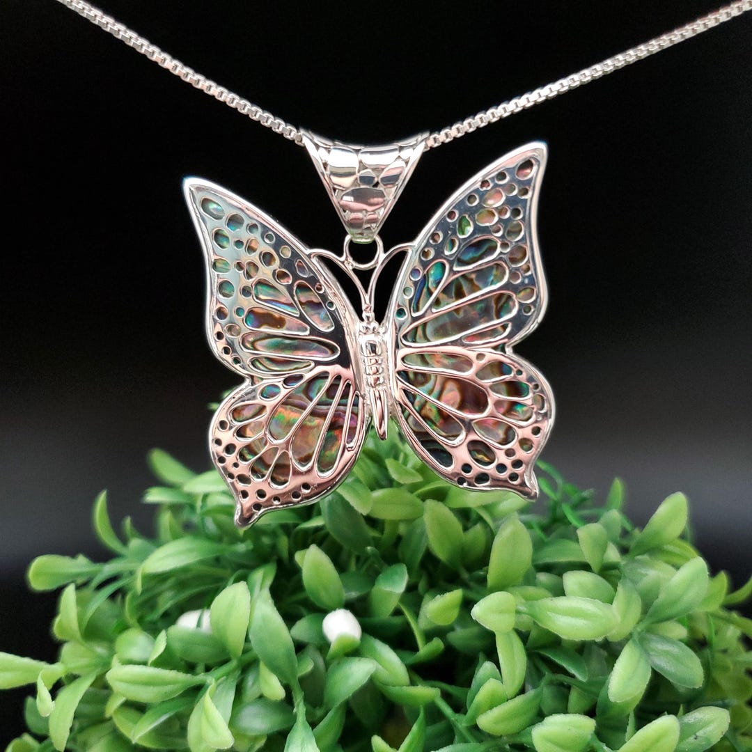 QQ-618 | Inlaid Abalone Shell Inlay Butterfly Necklace Pendant Option With Silver Chain ...