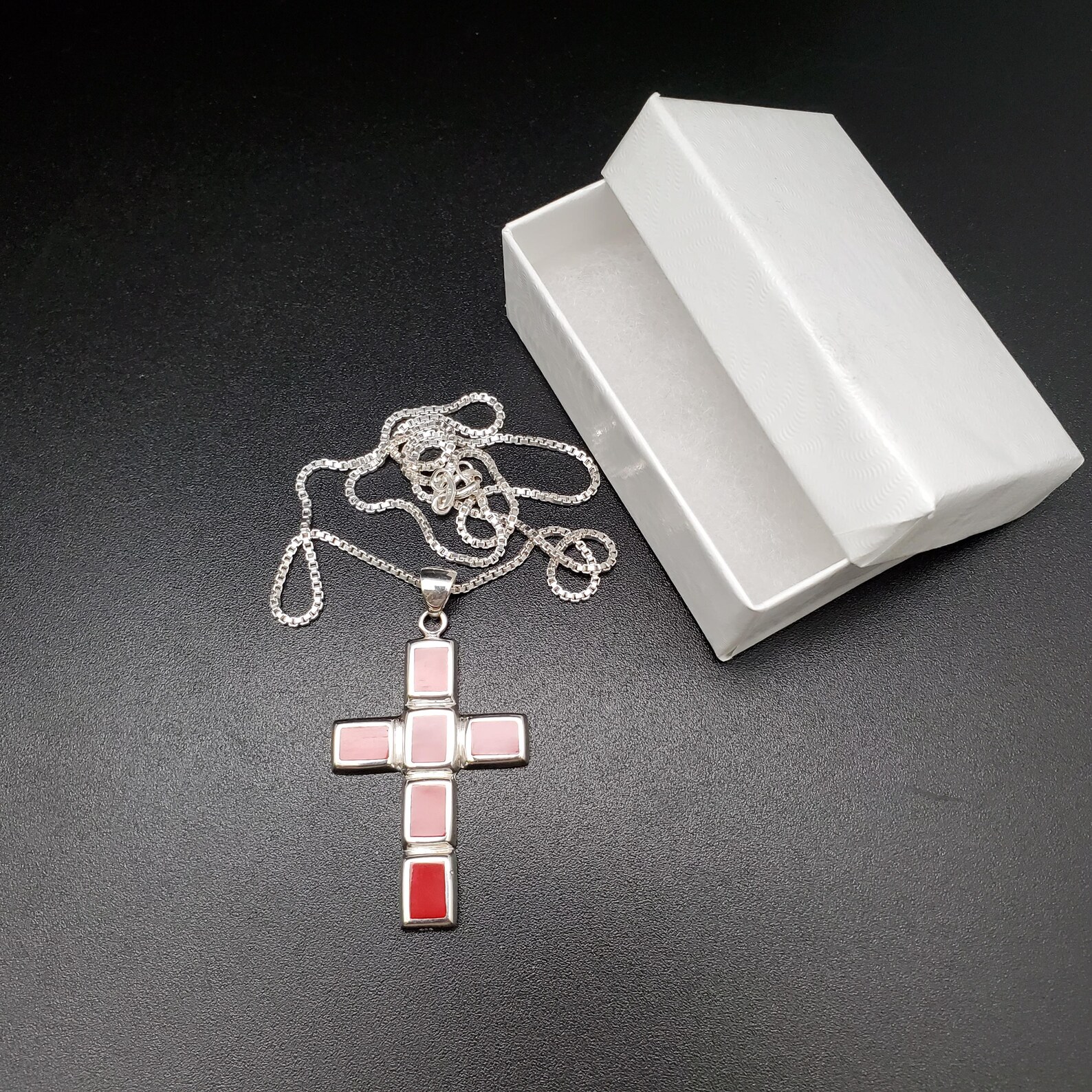 QQ-558 | Lovely Red Coral Inlay Cross Necklace Pendant Option With ...