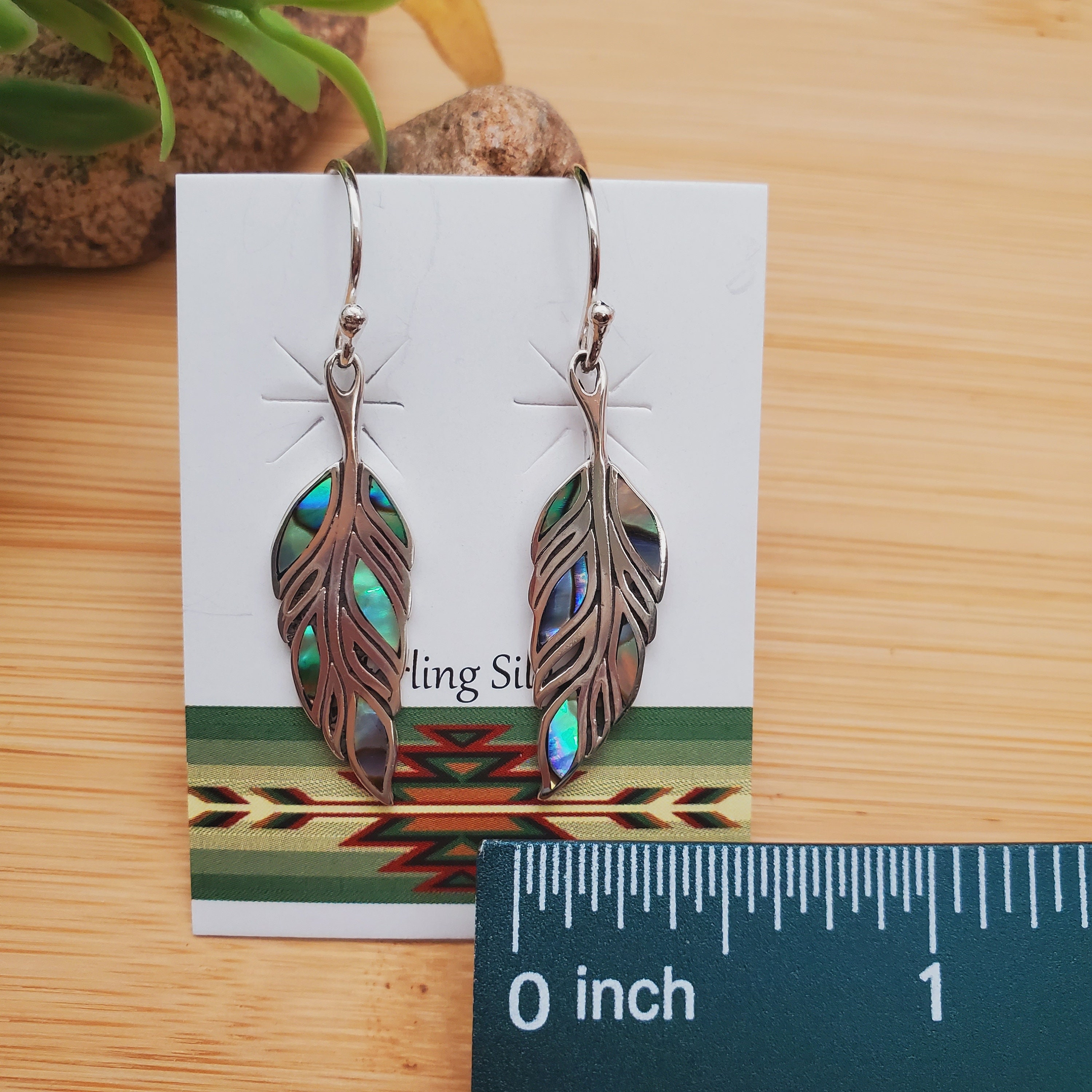 ATS-AYU035 | Lovely Abalone Inlay Leaf Dangle Earrings | Sterling ...
