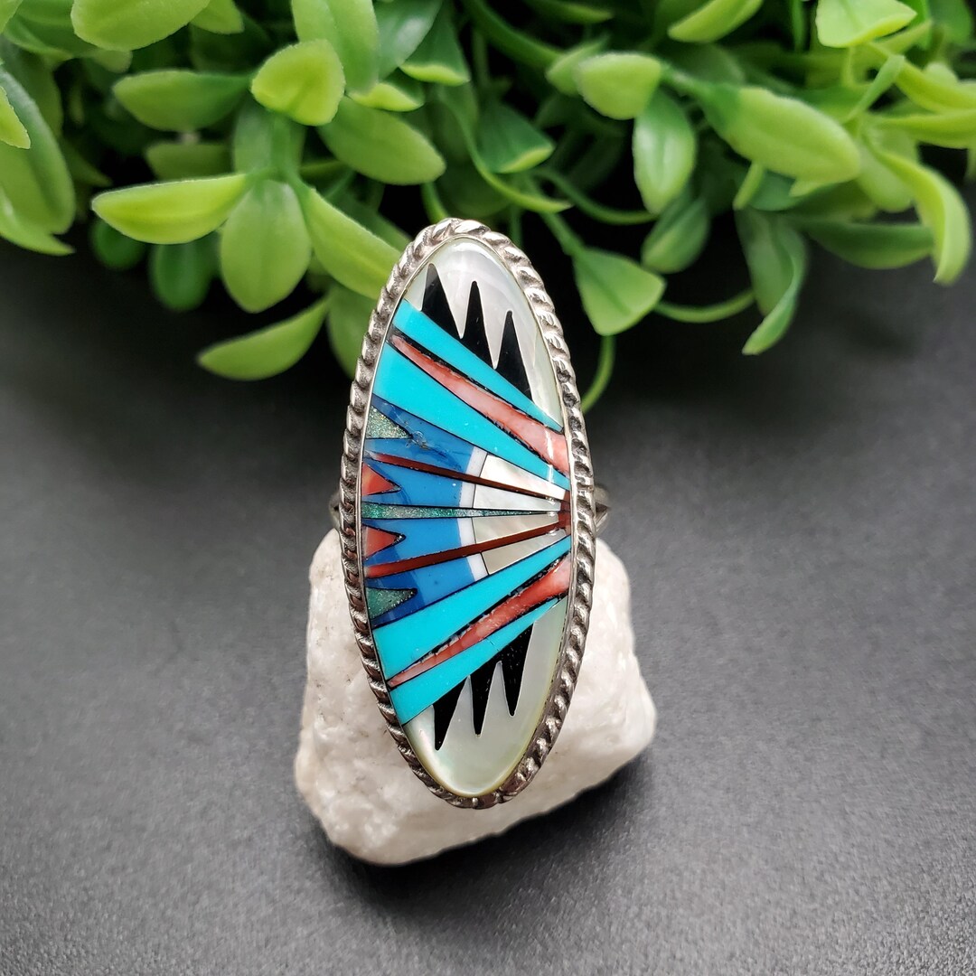 GG-076 | Unique Inlay Ring | Pattern Inlay Southwest Ring | Sterling ...