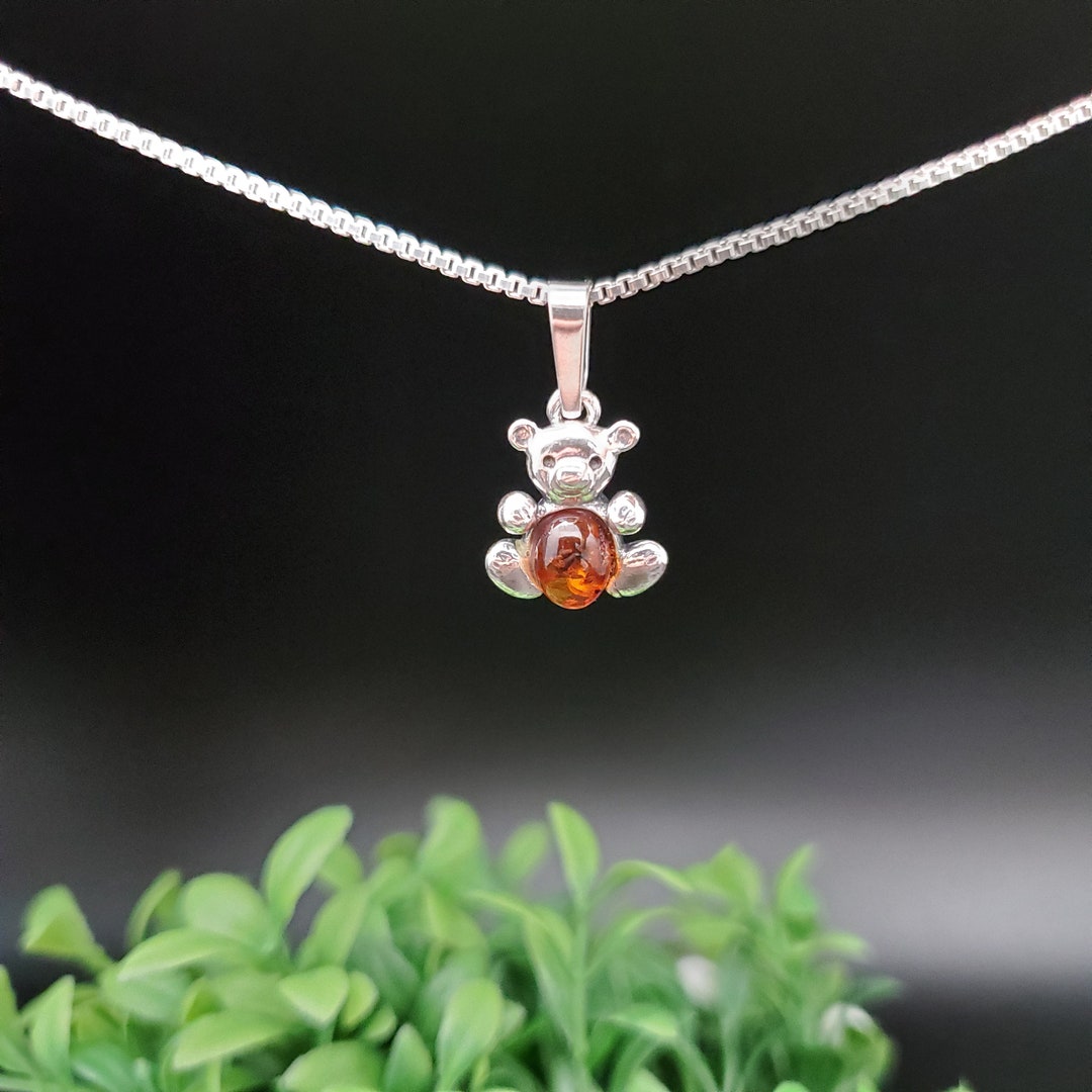 QQ-082 | Natural Baltic Amber Bear Necklace Pendant With Option of ...