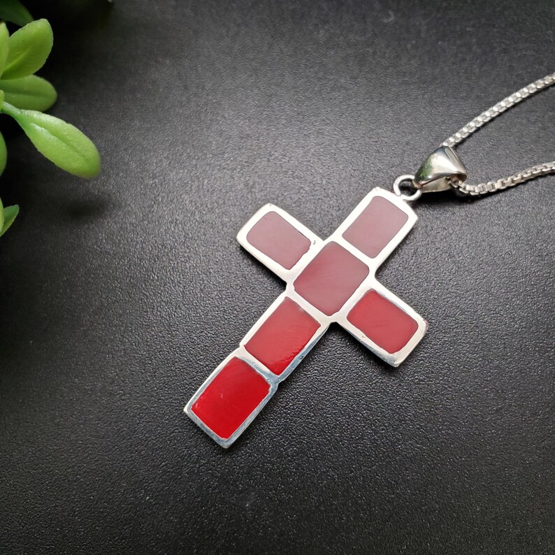 QQ-558 | Lovely Red Coral Inlay Cross Necklace Pendant Option With ...