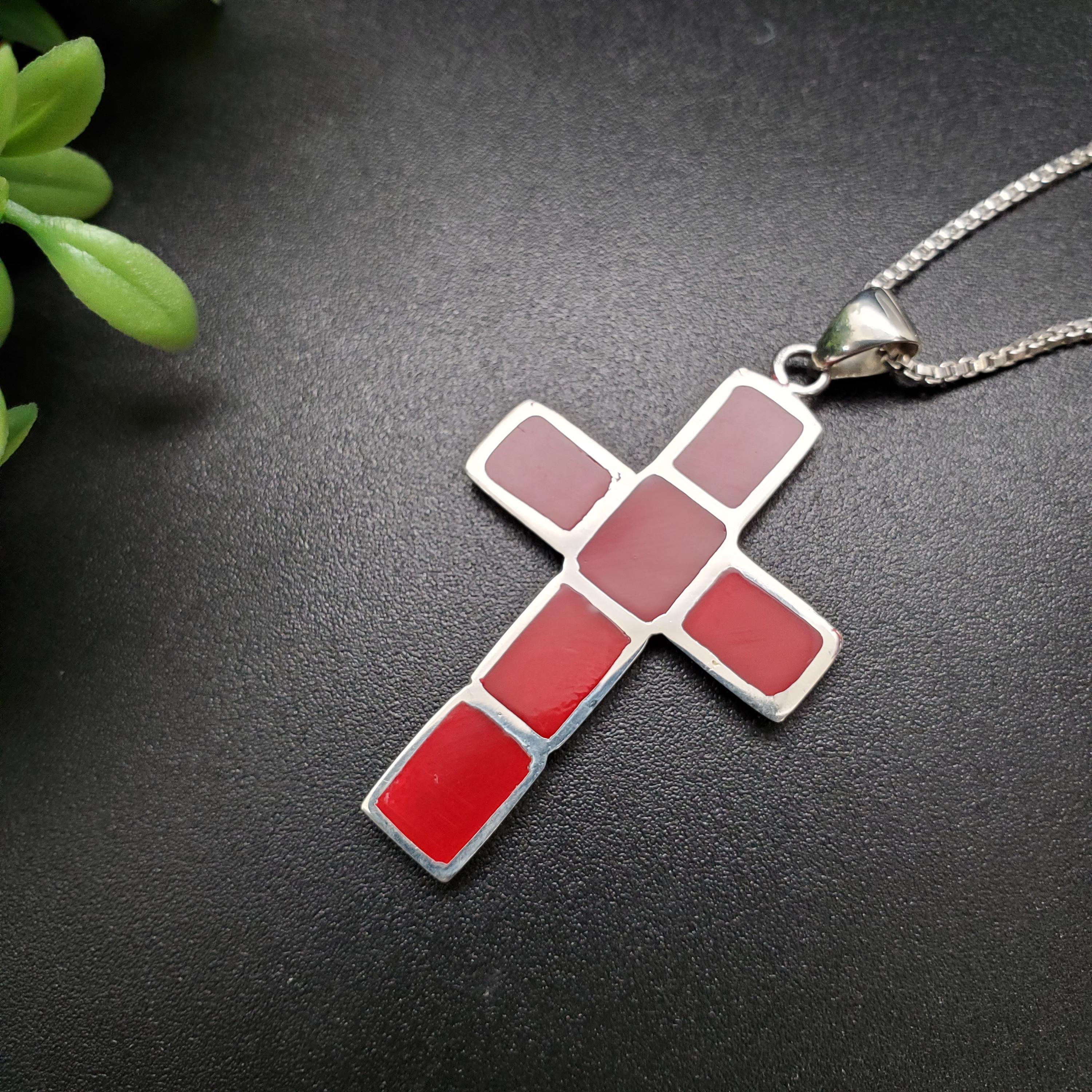 QQ-558 | Lovely Red Coral Inlay Cross Necklace Pendant Option With ...