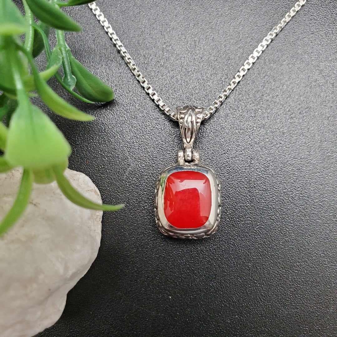 ATS-AYU263 | Simple Red Coral Necklace Pendant Option With Silver Chain ...