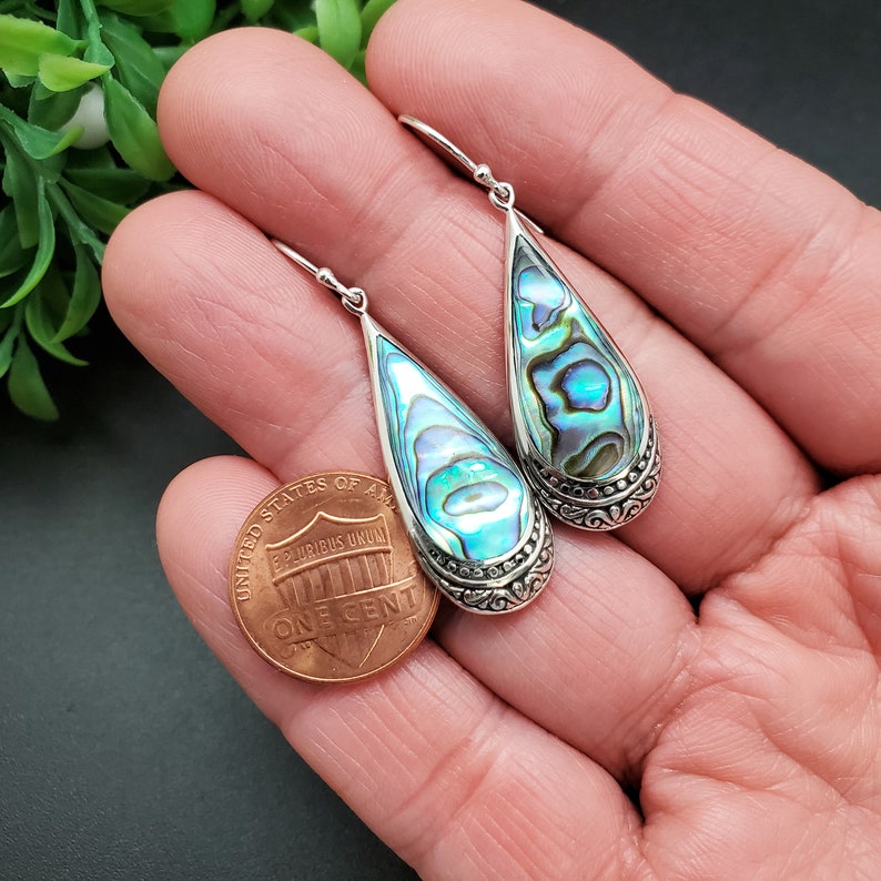 ATS-AYU154 | Abalone Shell Inlay Dangle Earrings | Sterling Silver ...