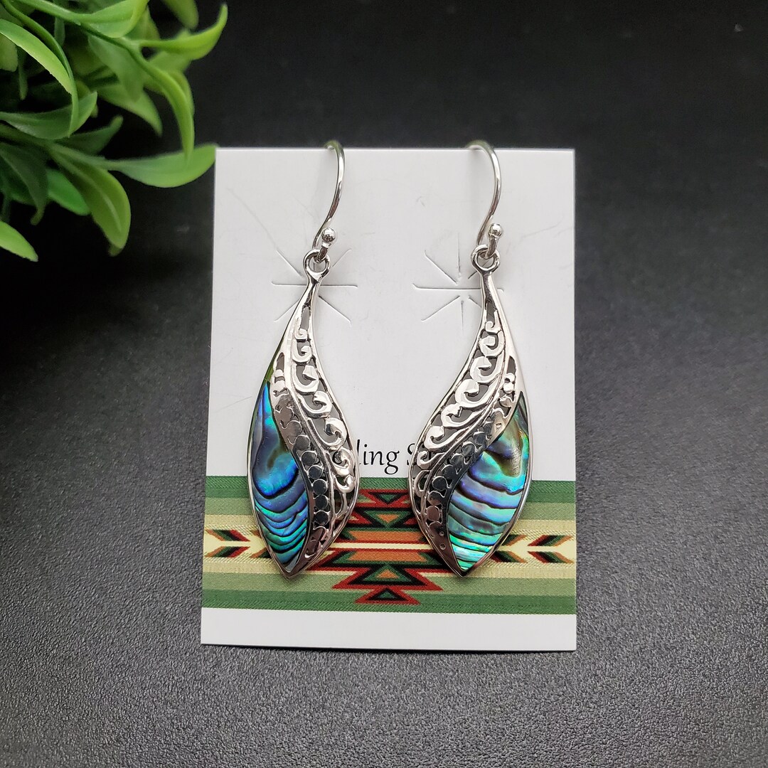 ATS-AYU203 | Abalone Shell Inlay Heart Earrings | Sterling Silver ...