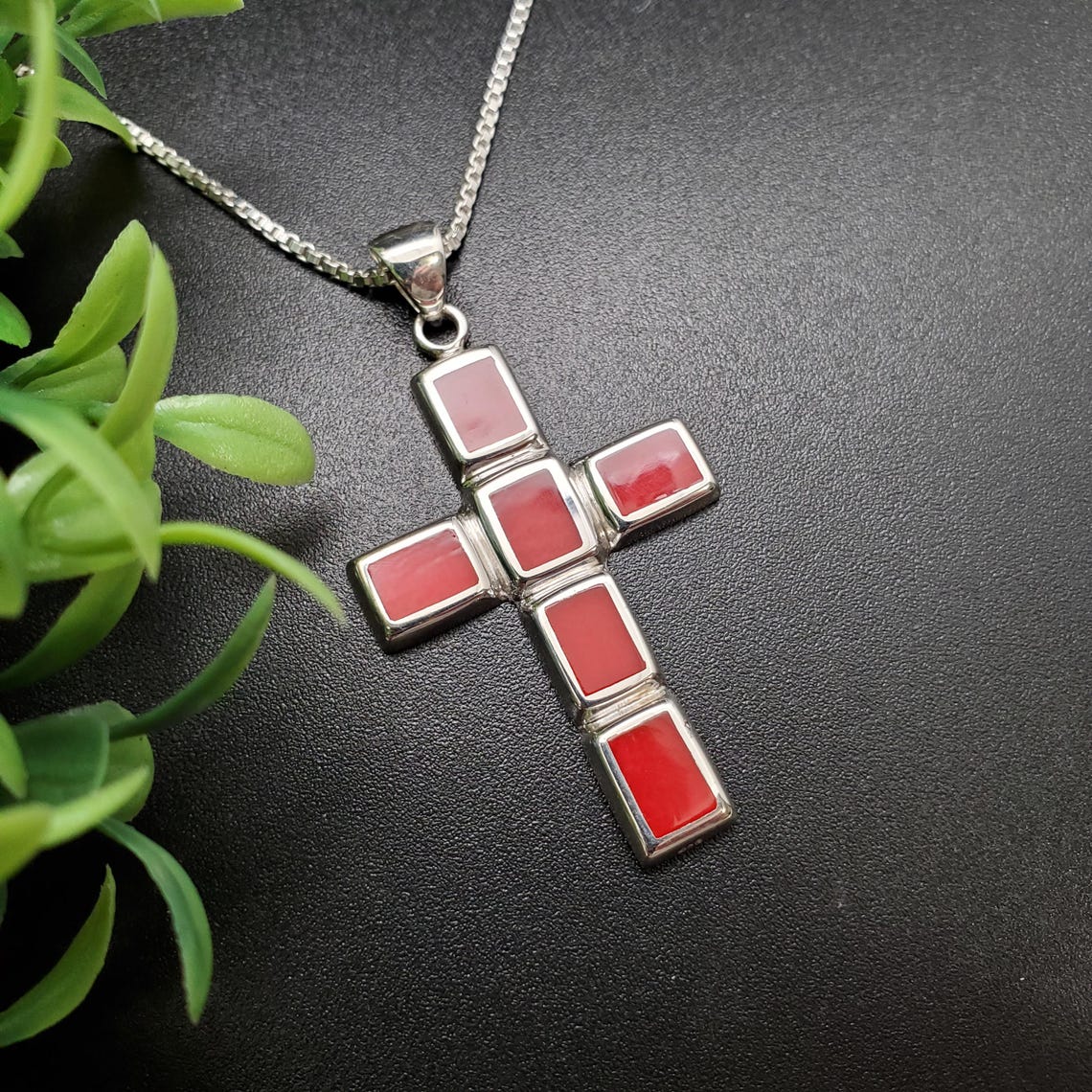 QQ-558 | Lovely Red Coral Inlay Cross Necklace Pendant Option With ...