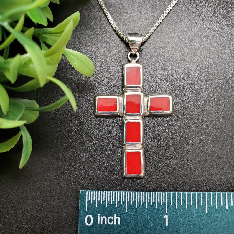 QQ-558 | Lovely Red Coral Inlay Cross Necklace Pendant Option With ...