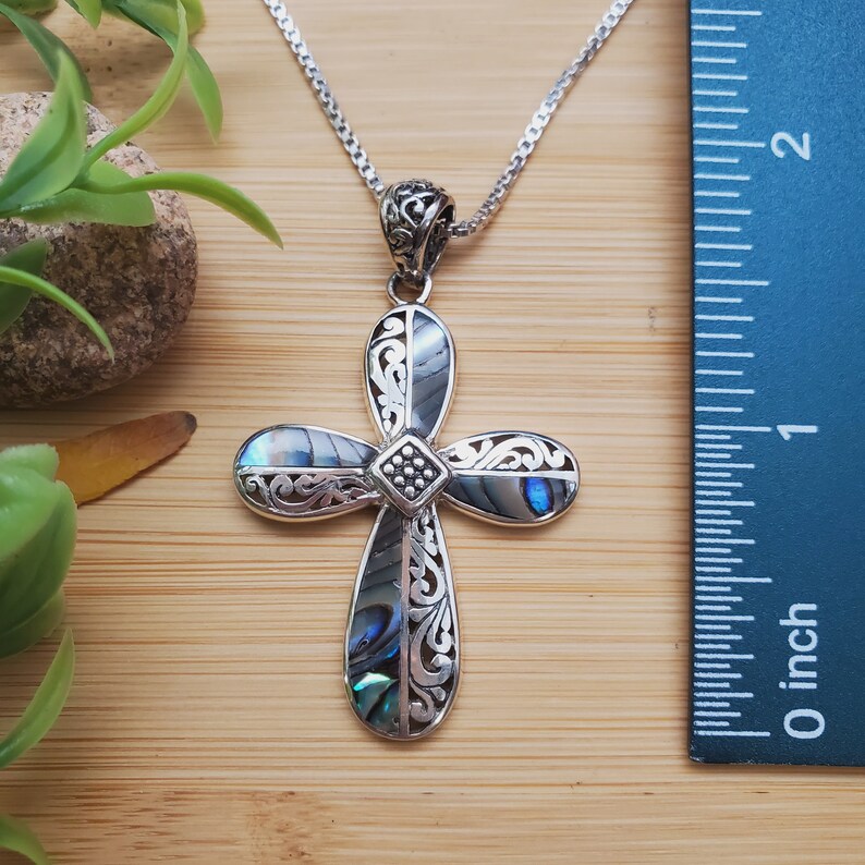 ATS-AYU061 | Big Inlaid Abalone Shell Inlay Cross Necklace Pendant ...