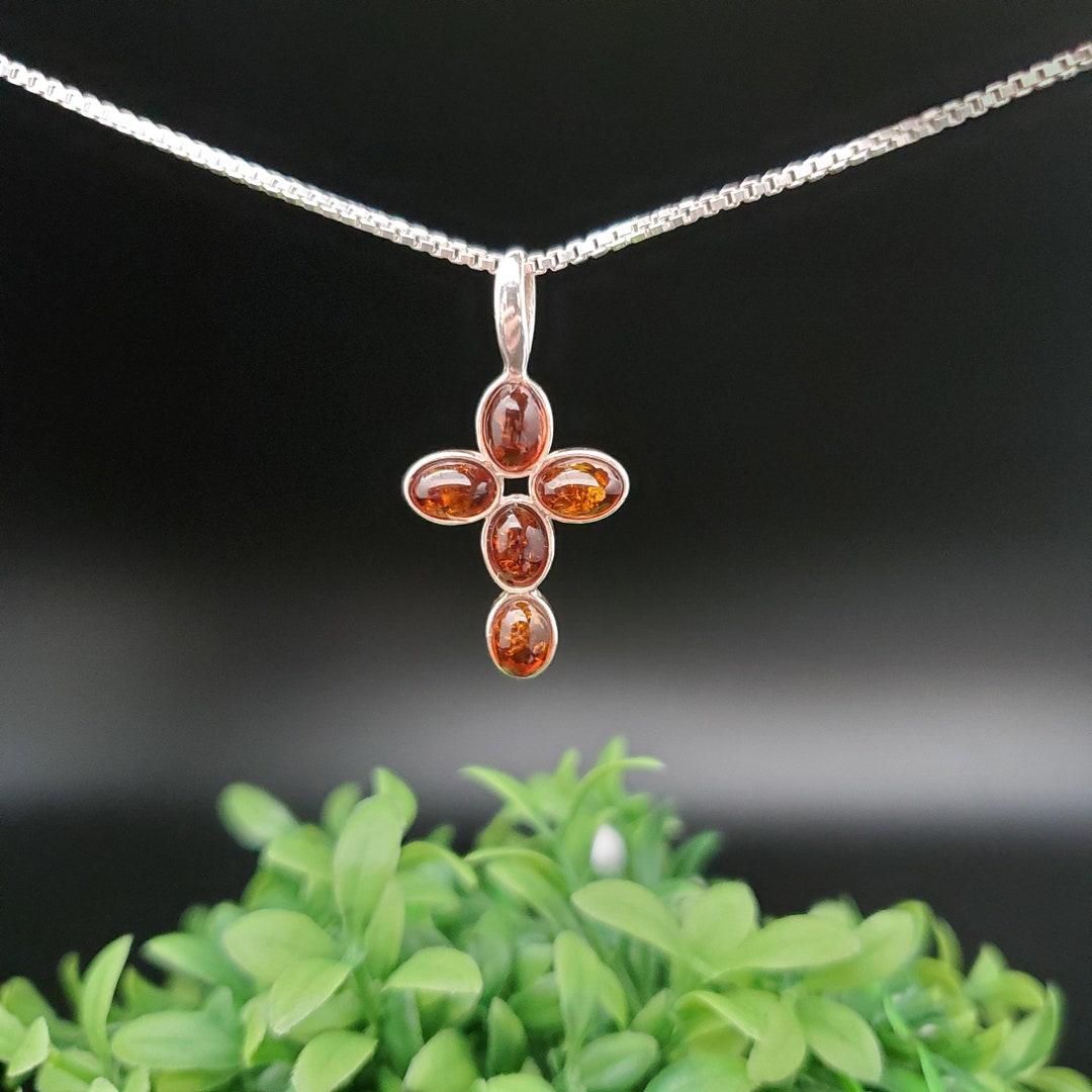 QQ-084 | Natural Baltic Amber Cross Necklace Pendant With Option of ...