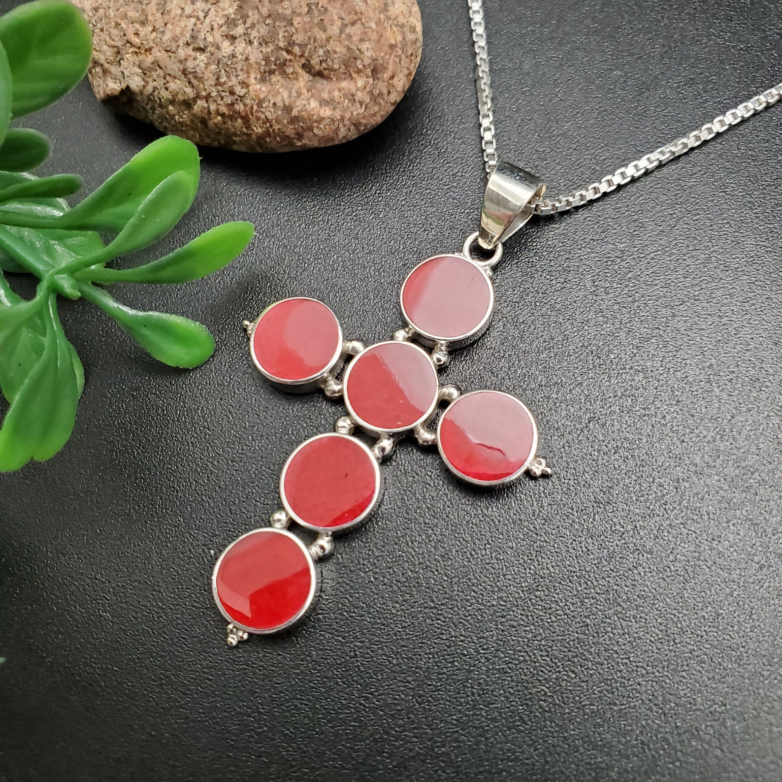ATS-AYU248 | Lovely Red Coral Inlay Cross Necklace Pendant Option With ...