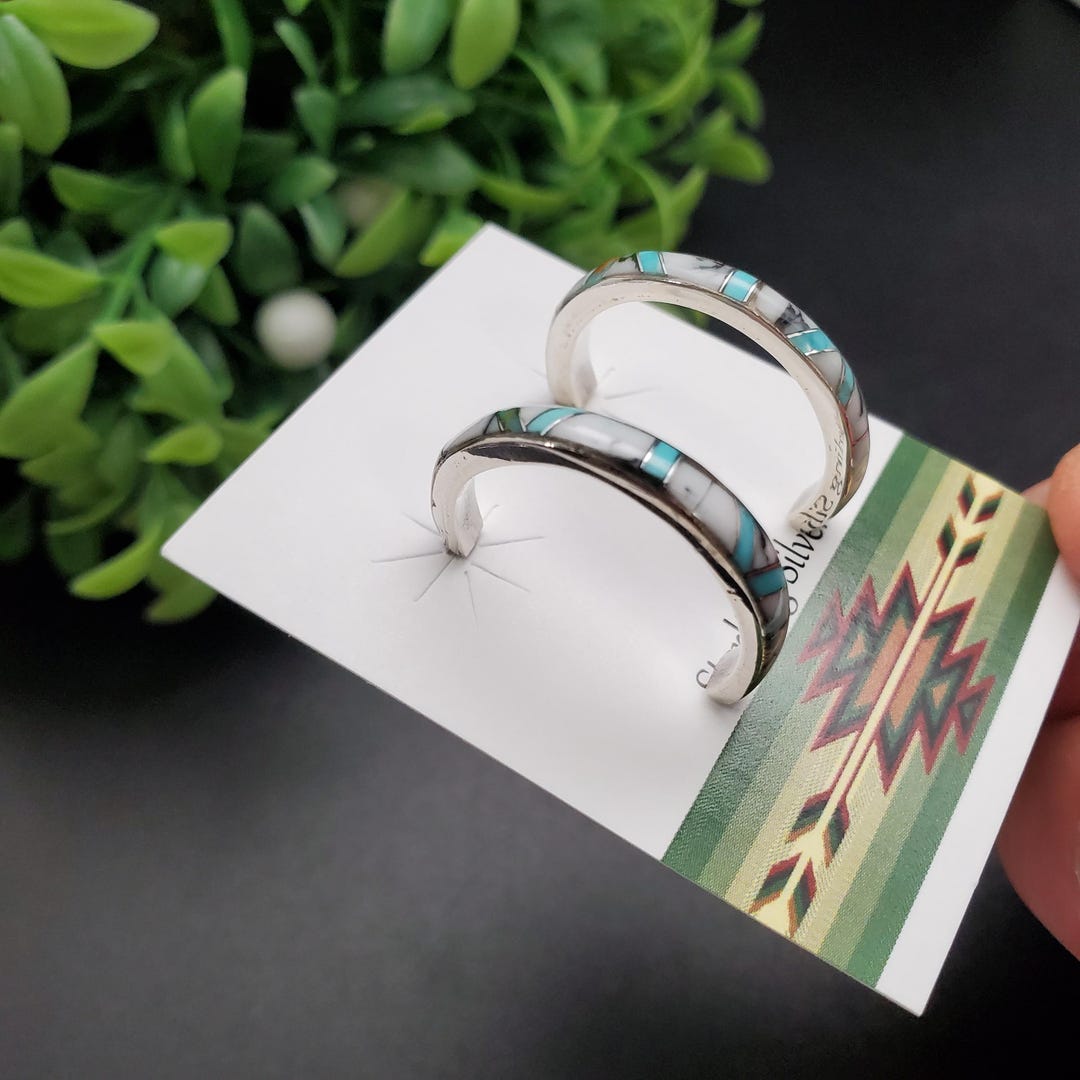 QQ-422 | Lovely Turquoise Inlay Hoop Earring Posts | Sterling Silver ...