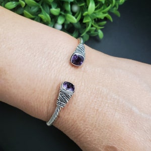 KK-127 | Sterling Silber Lila Amethyst Armband Manschette | Balinesische Amethyst Armband ...