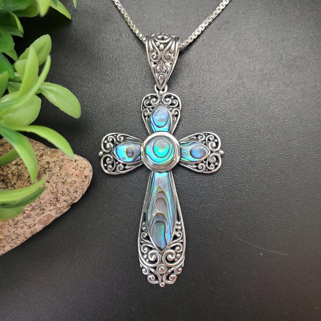 QQ-641 | Inlay Abalone Shell Cross Necklace Pendant Option With Silver ...