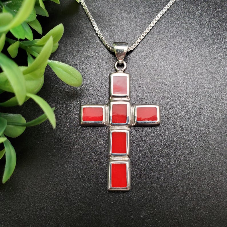 QQ-558 | Lovely Red Coral Inlay Cross Necklace Pendant Option With ...