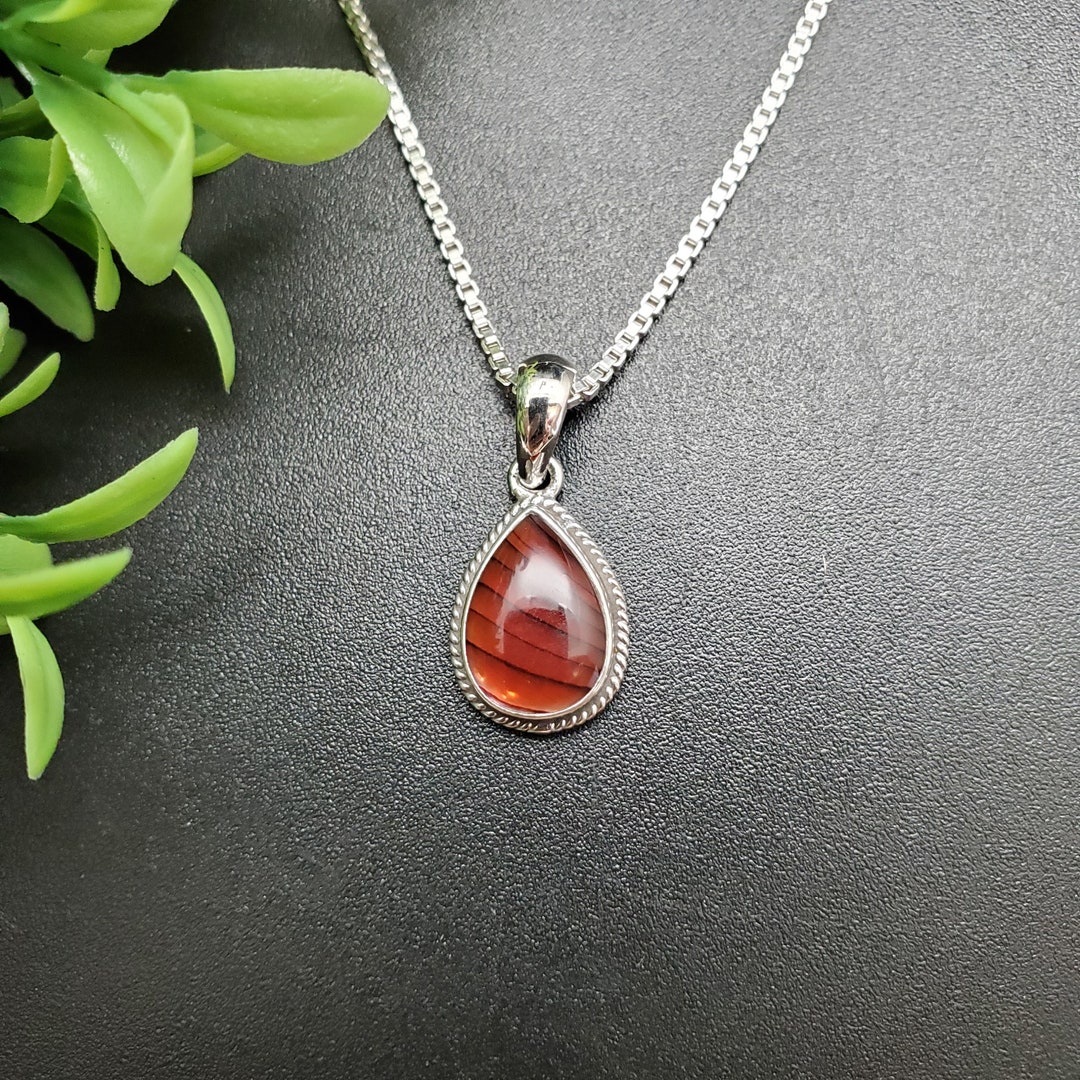 QQ-152 | Dainty Red Paua Shell Teardrop Pendant Necklace | Sterling ...