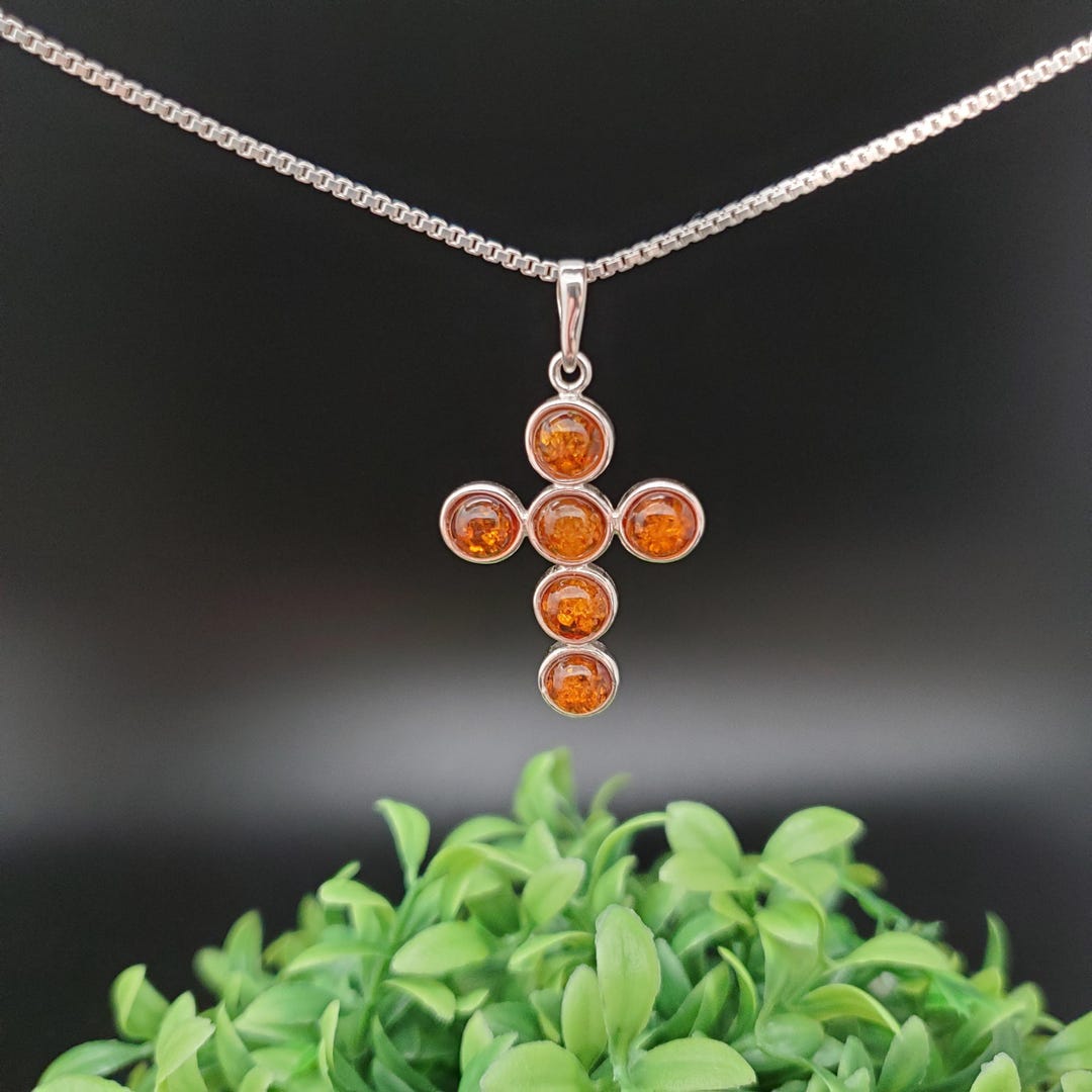 QQ-958 | Natural Baltic Amber Jesus Cross Necklace Pendant With Option ...