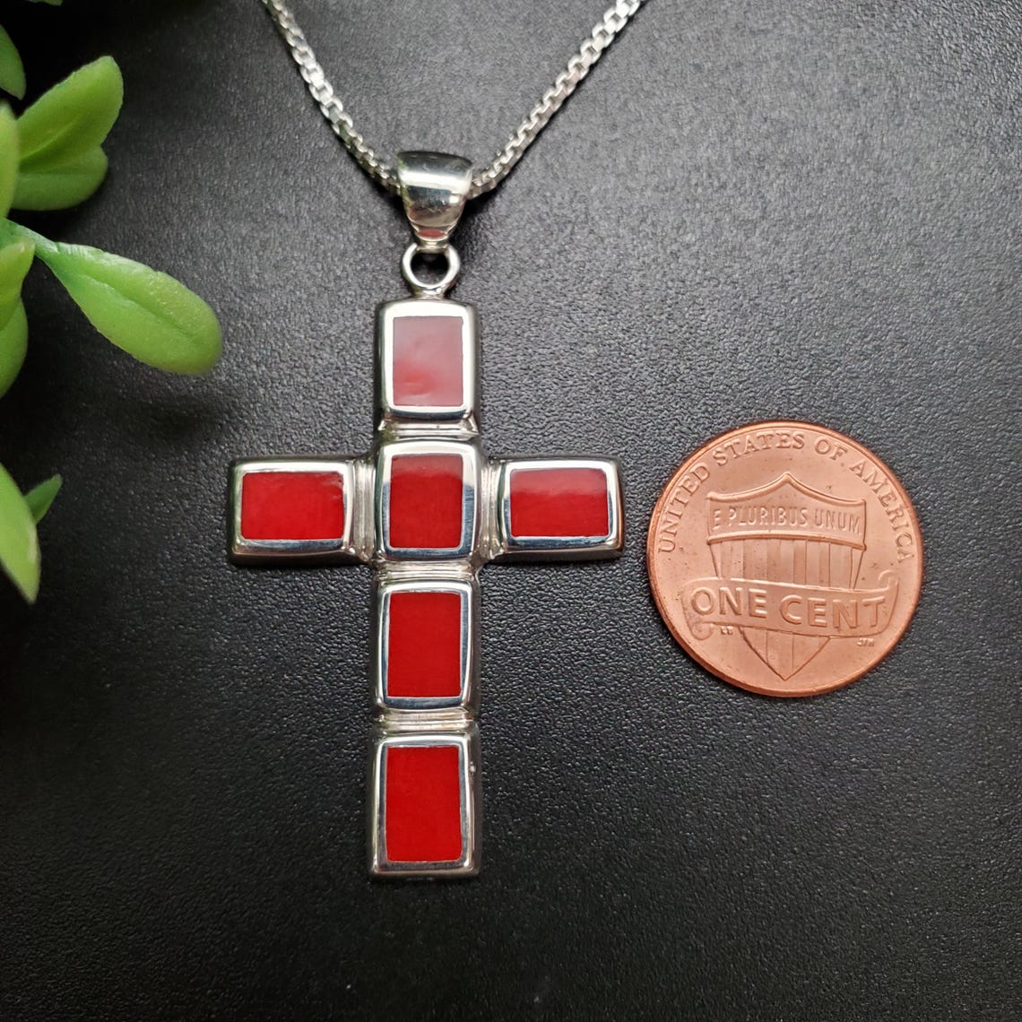QQ-558 | Lovely Red Coral Inlay Cross Necklace Pendant Option With ...