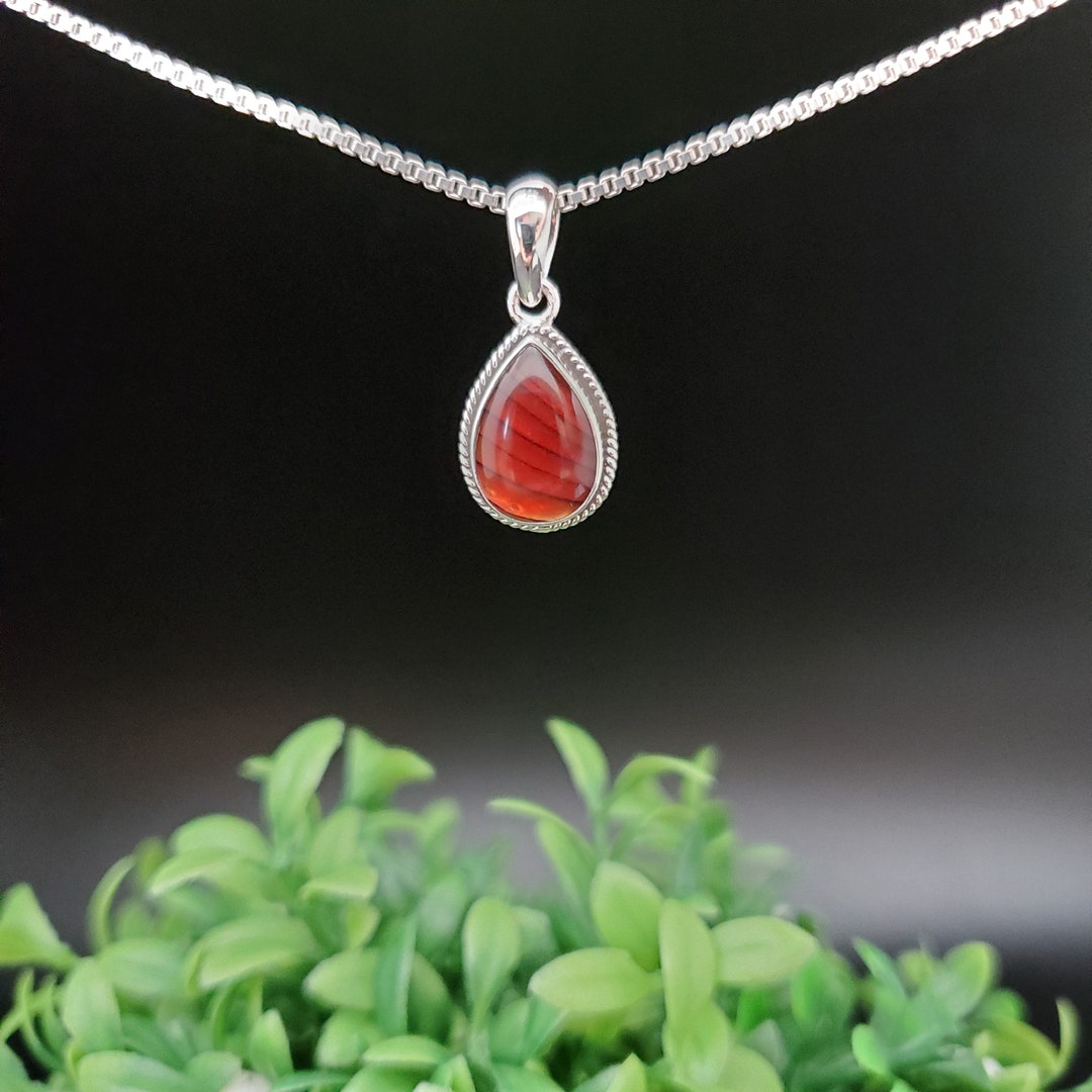 QQ-151 | Dainty Red Paua Shell Teardrop Pendant Necklace | Sterling ...