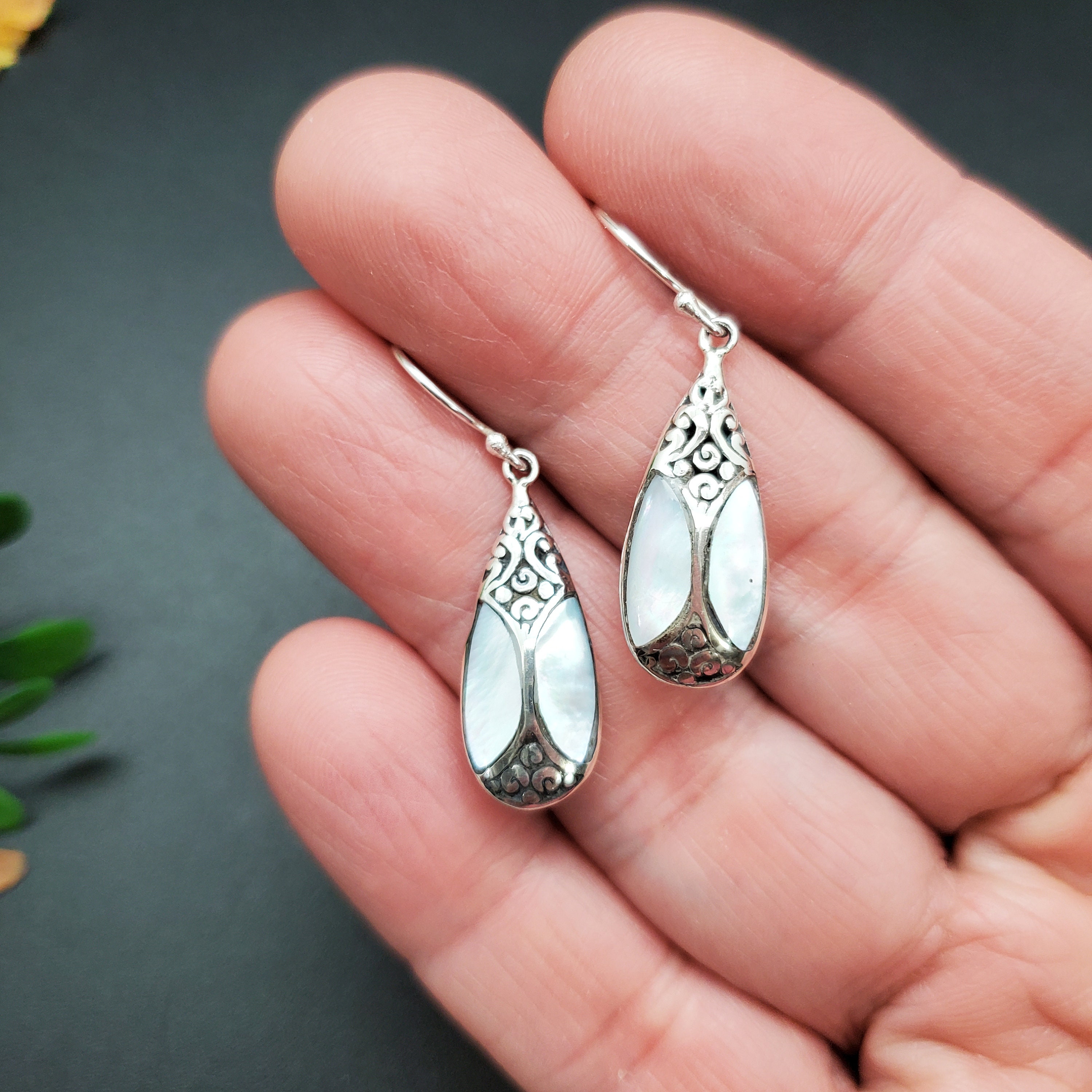 Ats Ayu021 Big White Mother Of Pearl Dangle Earrings Etsy Australia