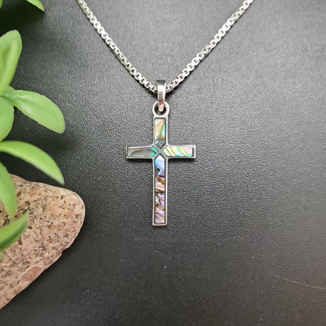 QQ-622 | Inlay Abalone Shell Cross Necklace Pendant Option With Silver ...