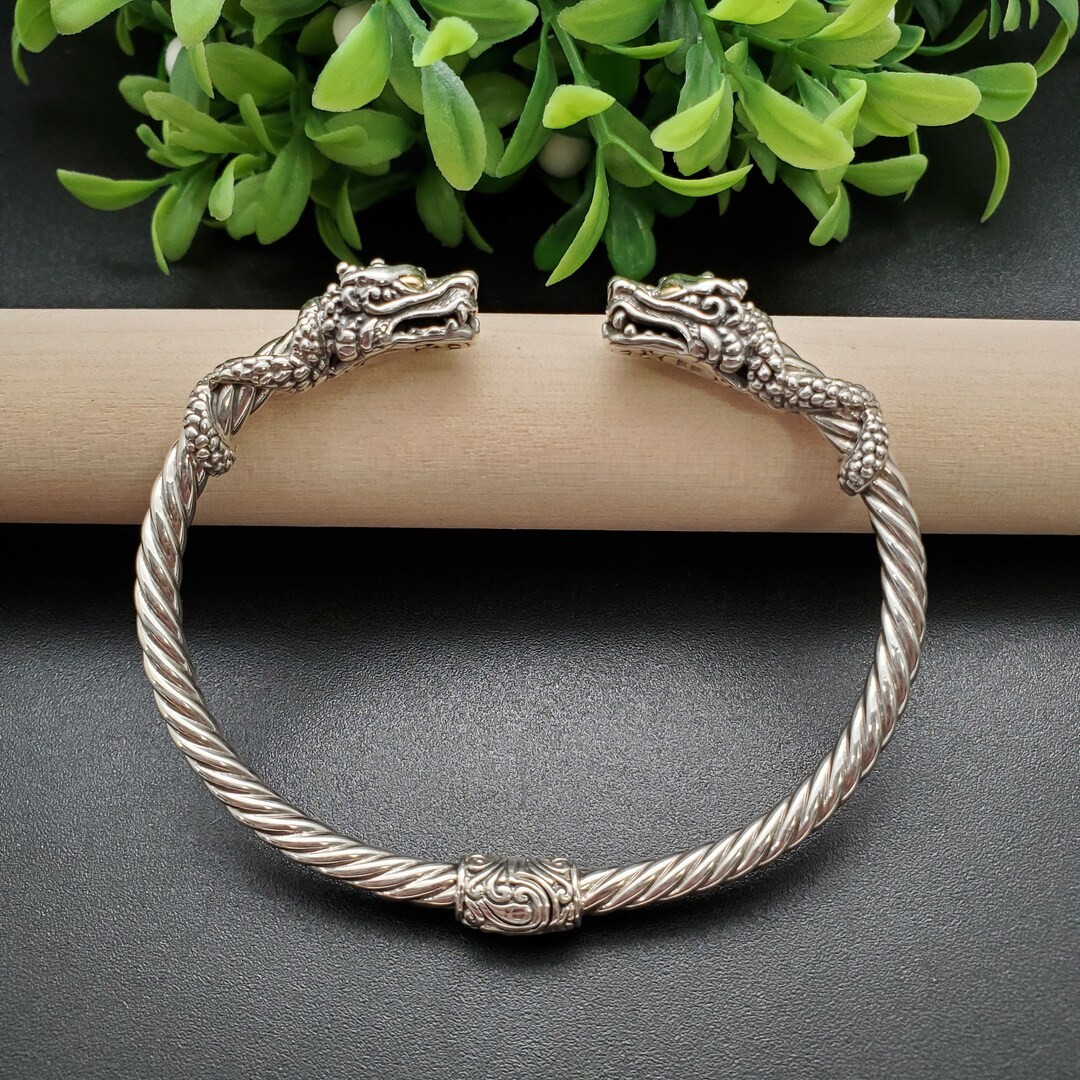 KK-200 Sterling Silver Dragon Heads Bracelet Cuff Balinese 2 Heads ...