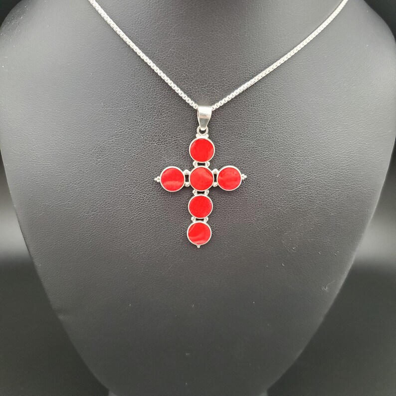 ATS-AYU248 | Lovely Red Coral Inlay Cross Necklace Pendant Option With ...