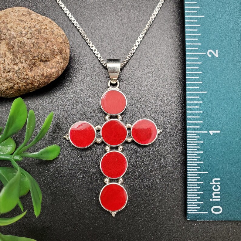ATS-AYU248 | Lovely Red Coral Inlay Cross Necklace Pendant Option With ...