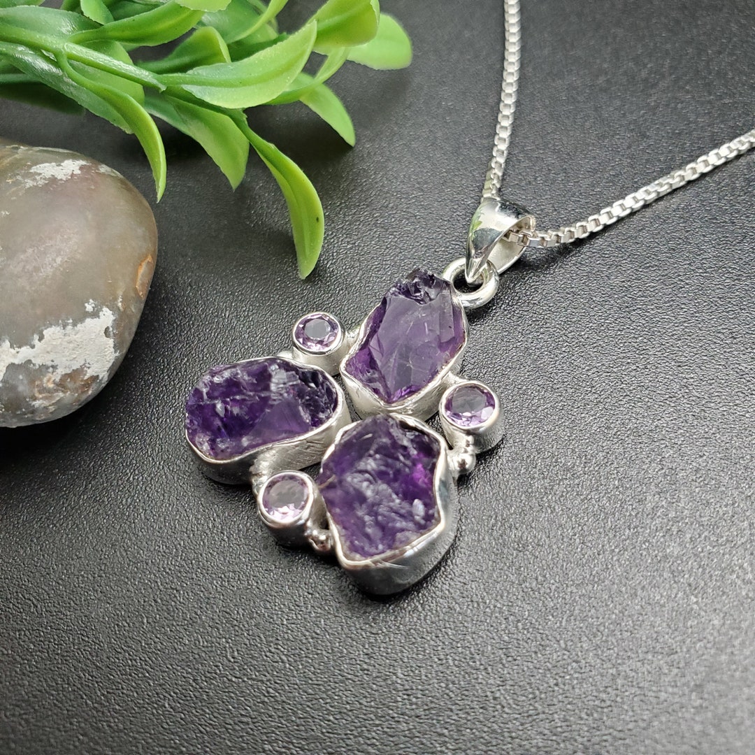 FFD #978 | Raw Amethyst Necklace Pendant | Sterling Silver Amethyst ...
