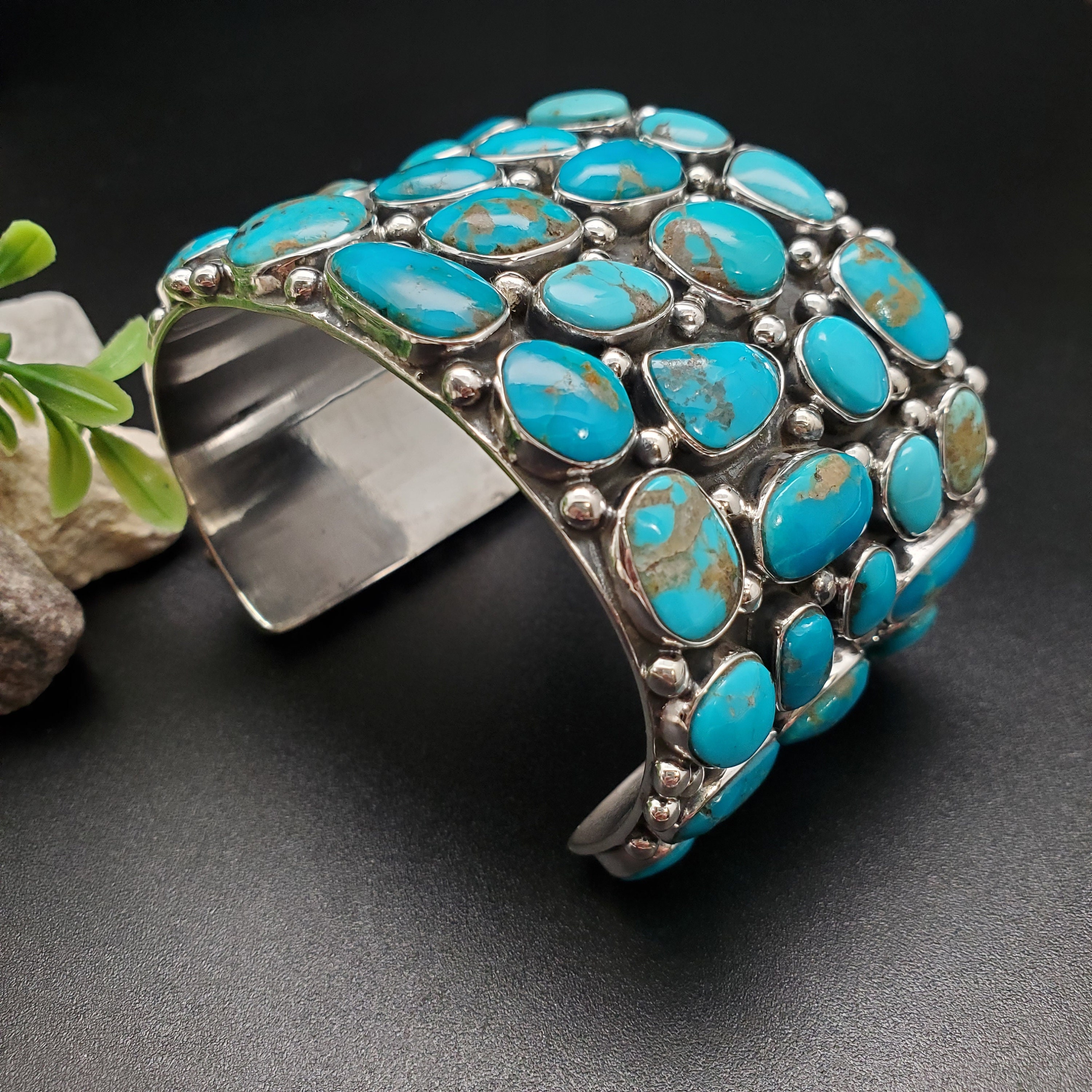 168.6 Grams Clustered Turquoise Cuff Bracelet Huge Kingman Turquoise ...