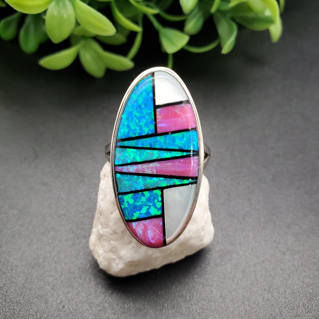 GG-077 | Opal Inlay Ring | Pattern Inlay Southwest Ring | Sterling ...