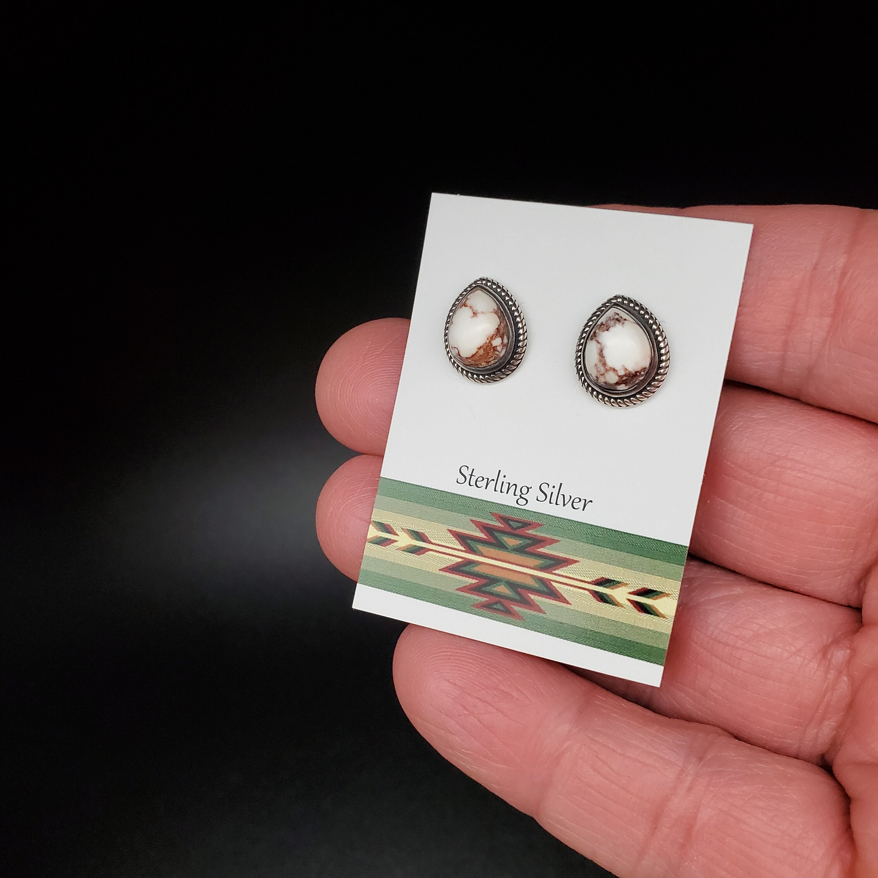 ATS-PST038 10x12mm Teardrop Wild Horse Turquoise Post Earrings Sterling ...