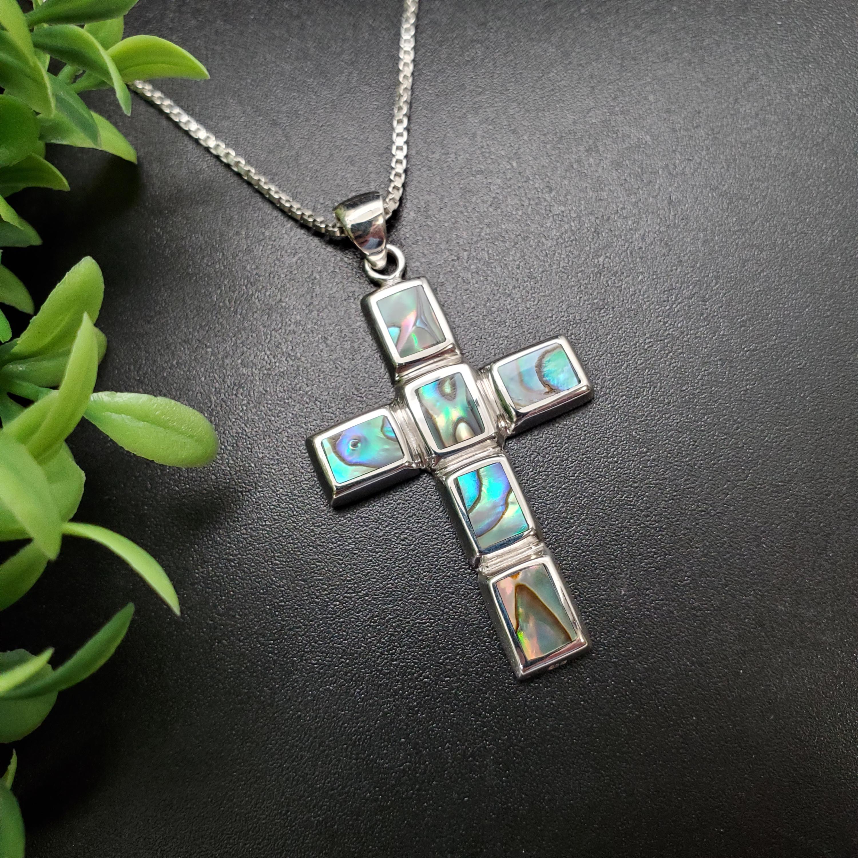 QQ-588 | Inlay Abalone Shell Cross Necklace Pendant Option With Silver ...