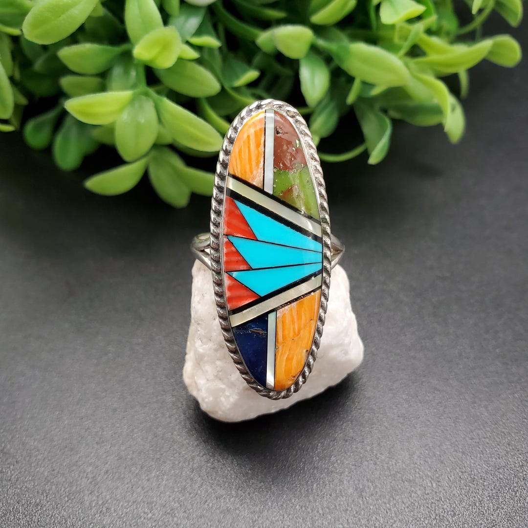 GG-068 | Silver Inlay Ring | Pattern Inlay Southwest Ring | Sterling ...