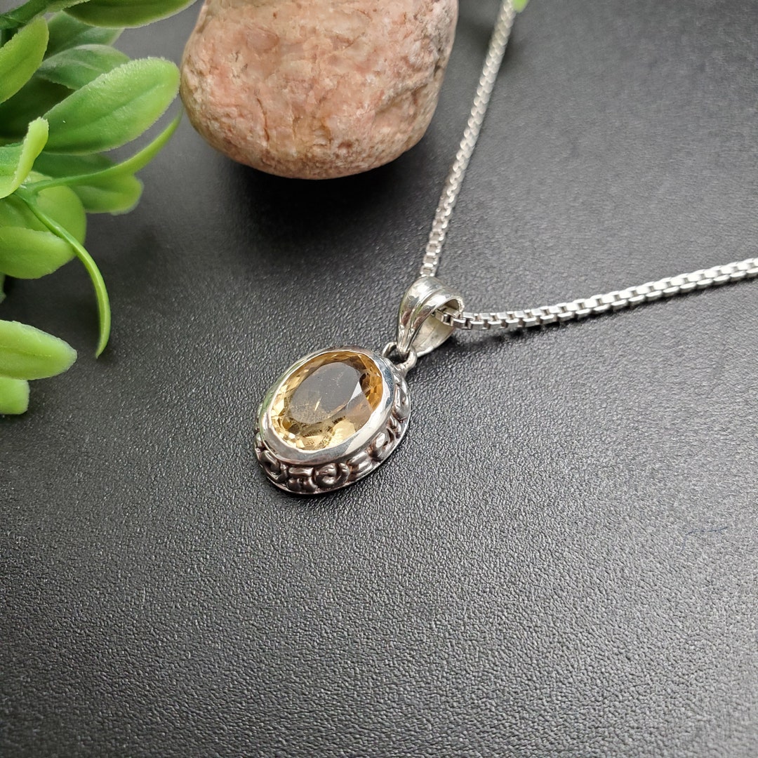ATS-AYU307 | Dainty Yellow Citrine Pendant | Sterling Silver Yellow ...