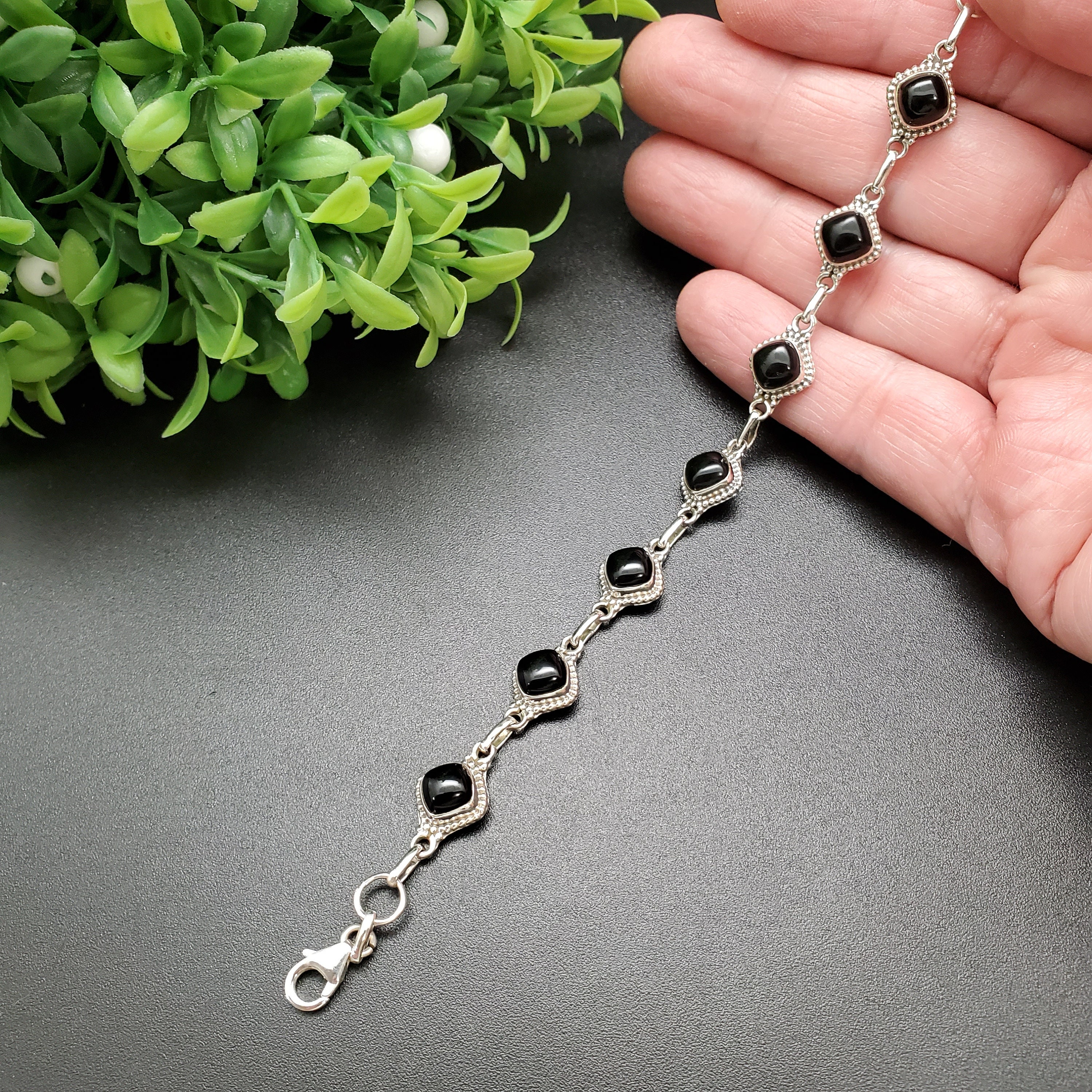 QQ-209 | Square Black Onyx Bracelet Fits 7.2 to 8.2 Inches QQ-209 | Square Black Onyx Bracelet Fits 7.2 to 8.2 Inches