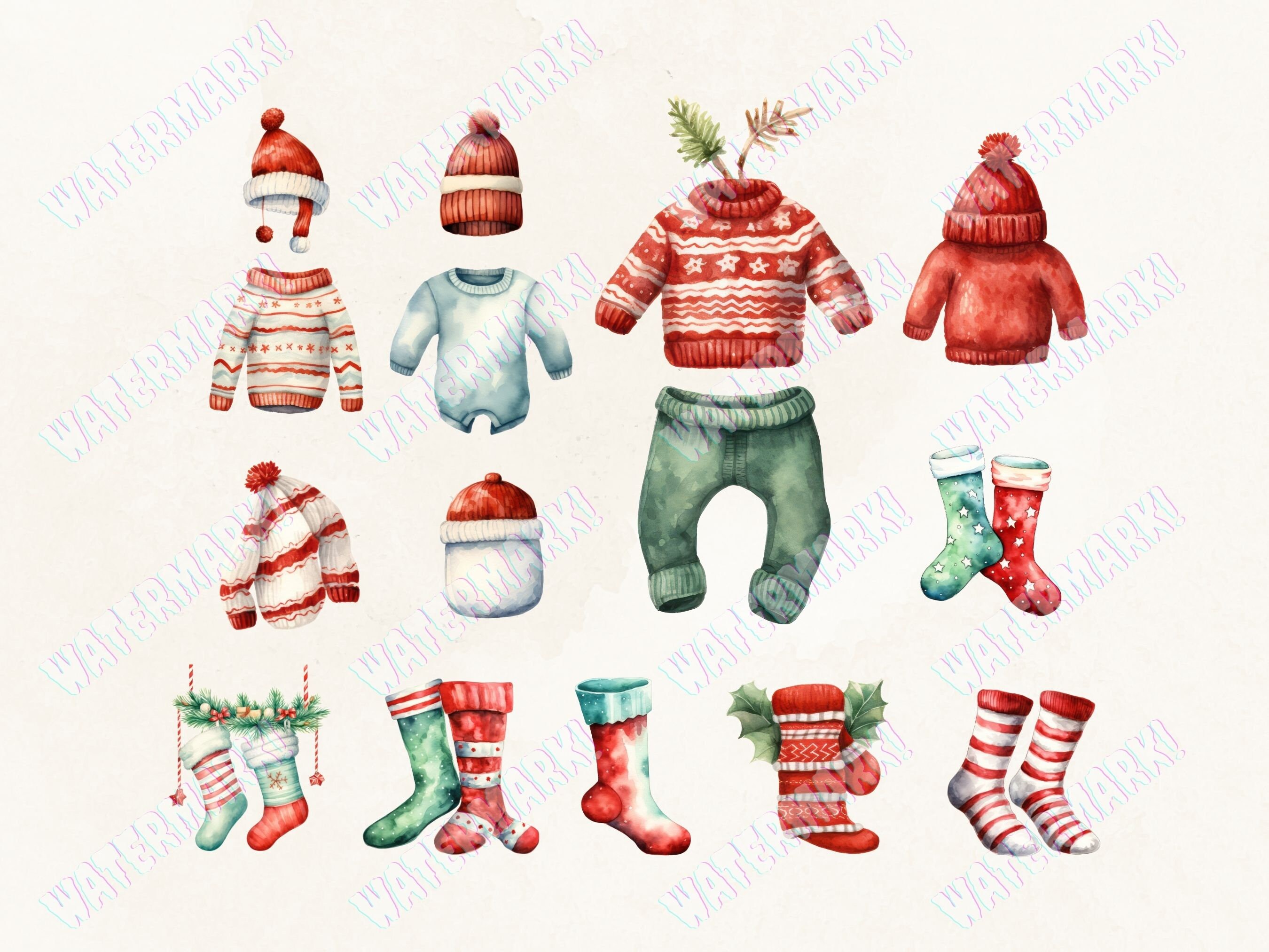 Watercolor Christmas Clipart Bundle 108 Png Files Holiday - Etsy