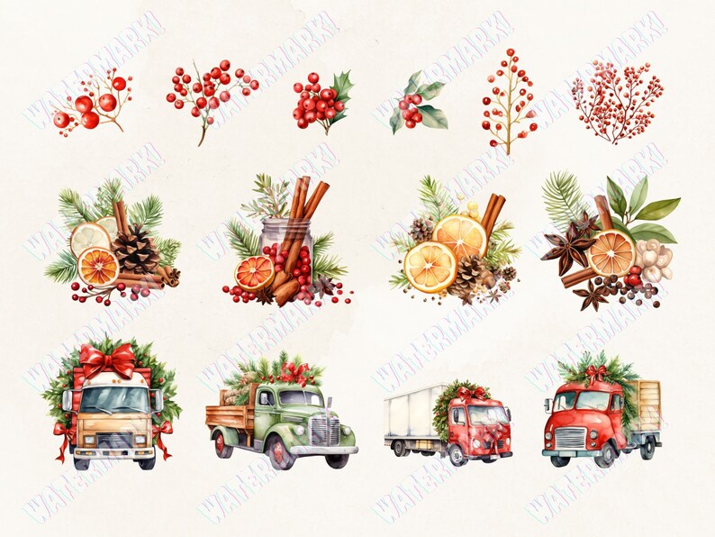 Watercolor Christmas Clipart Bundle 108 Png Files Holiday - Etsy