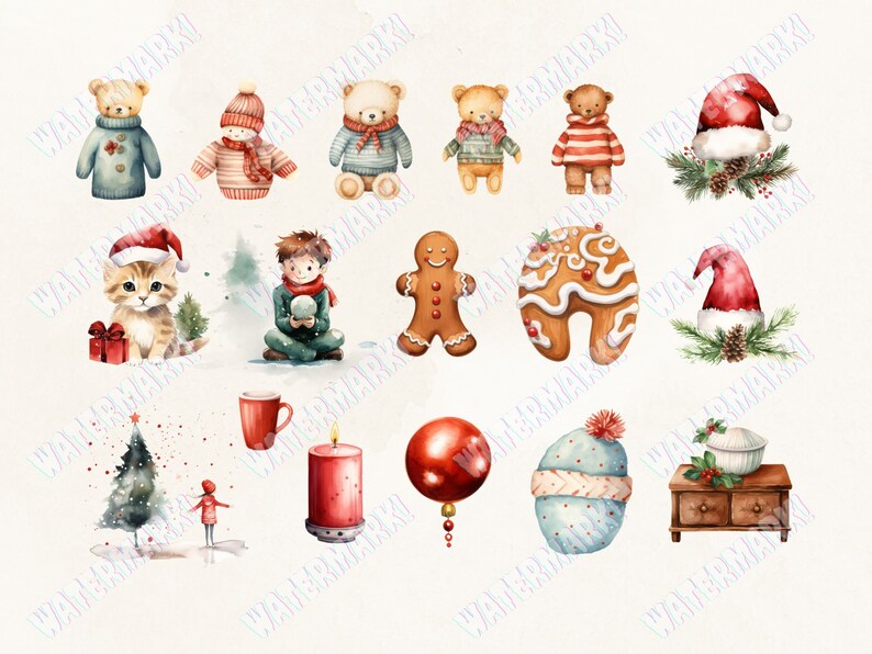 Watercolor Christmas Clipart Bundle 108 Png Files Holiday - Etsy