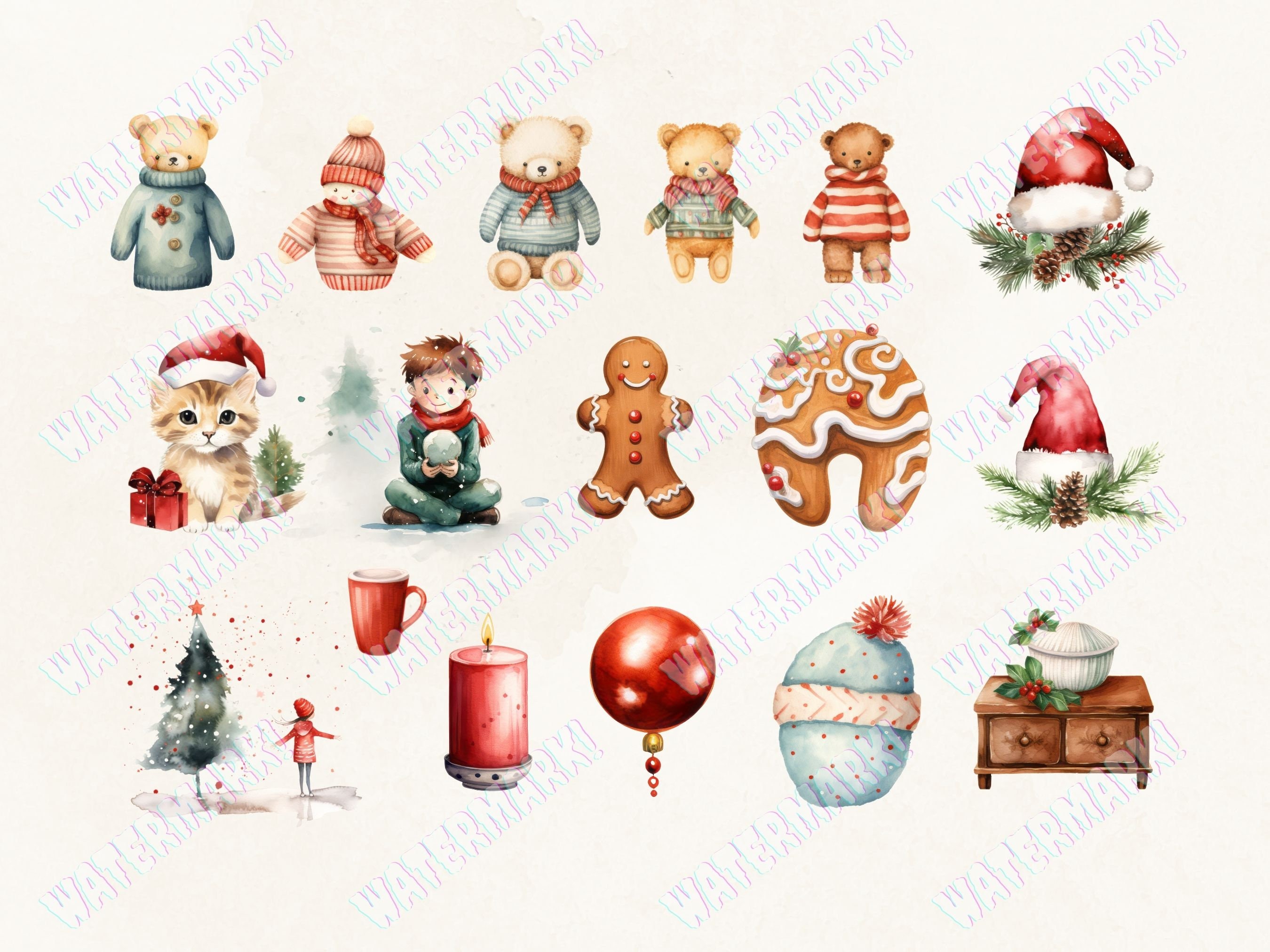 Watercolor Christmas Clipart Bundle 108 Png Files Holiday - Etsy