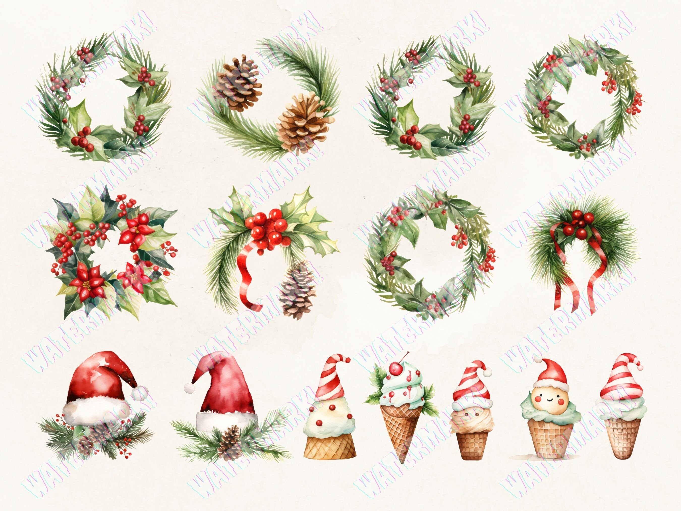 Watercolor Christmas Clipart Bundle 108 Png Files Holiday - Etsy