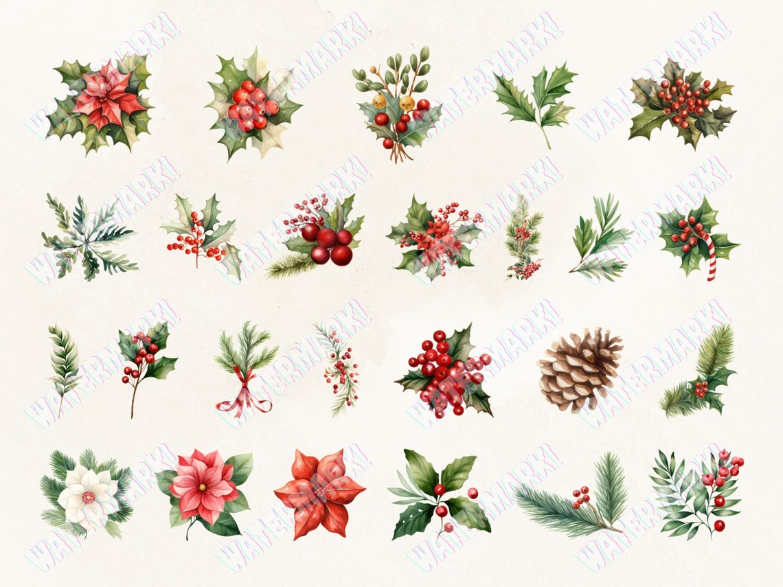 Watercolor Christmas Clipart Bundle 108 Png Files Holiday - Etsy