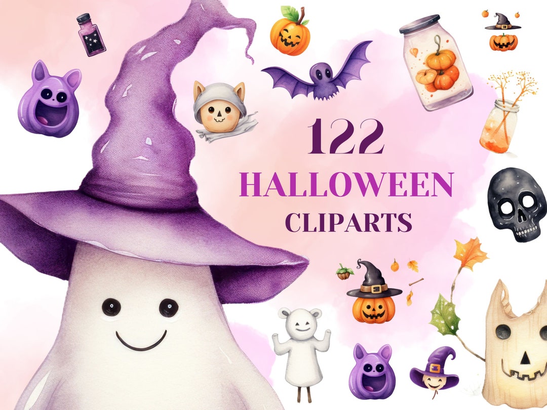 Pastel Halloween Cute Clipart Watercolor Halloween Cute Clipart Bundle ...