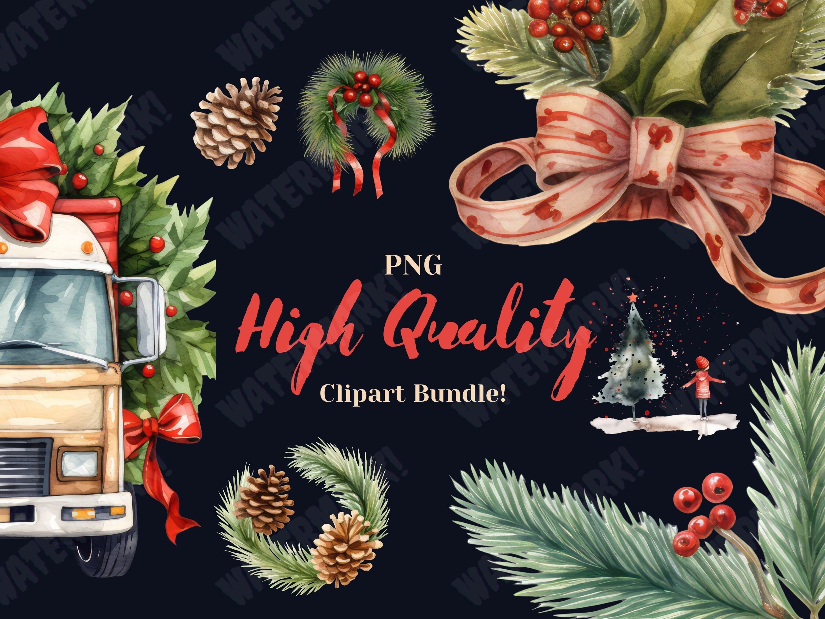 Watercolor Christmas Clipart Bundle 108 Png Files Holiday - Etsy