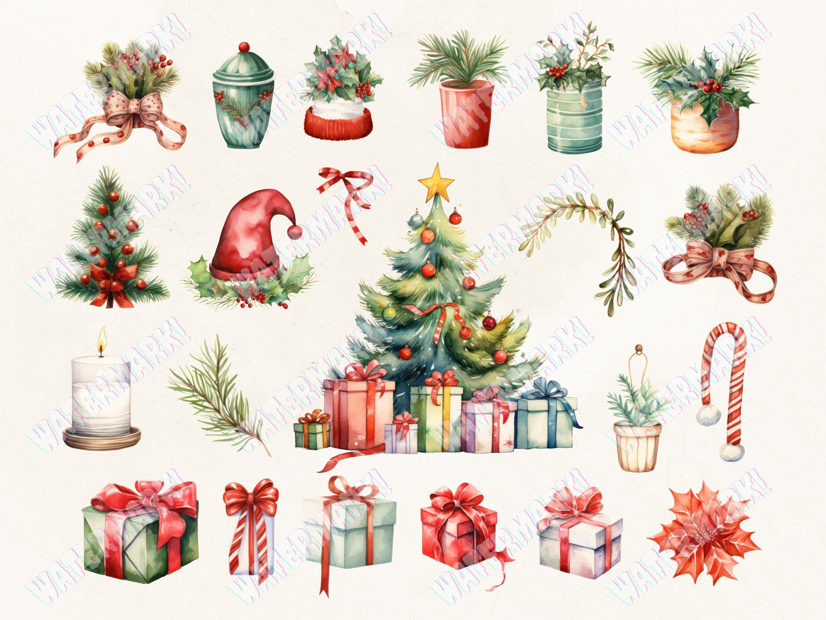 Watercolor Christmas Clipart Bundle 108 Png Files Holiday - Etsy