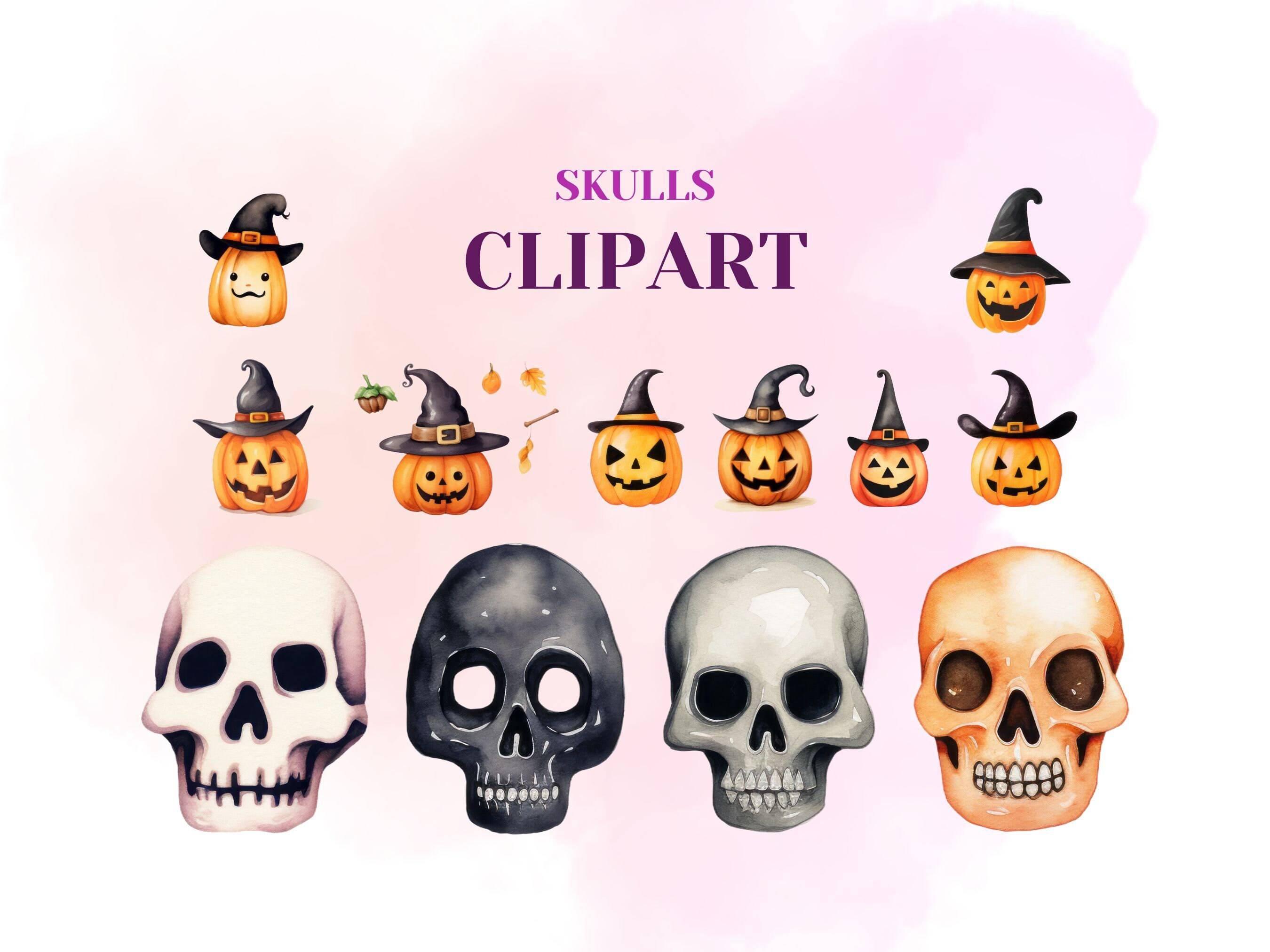Pastel Halloween Cute Clipart Watercolor Halloween Cute Clipart Bundle ...