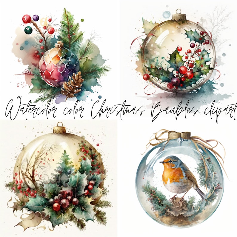 40 Watercolour Christmas Baubles, PNG, Instant Download, Commercial Use ...